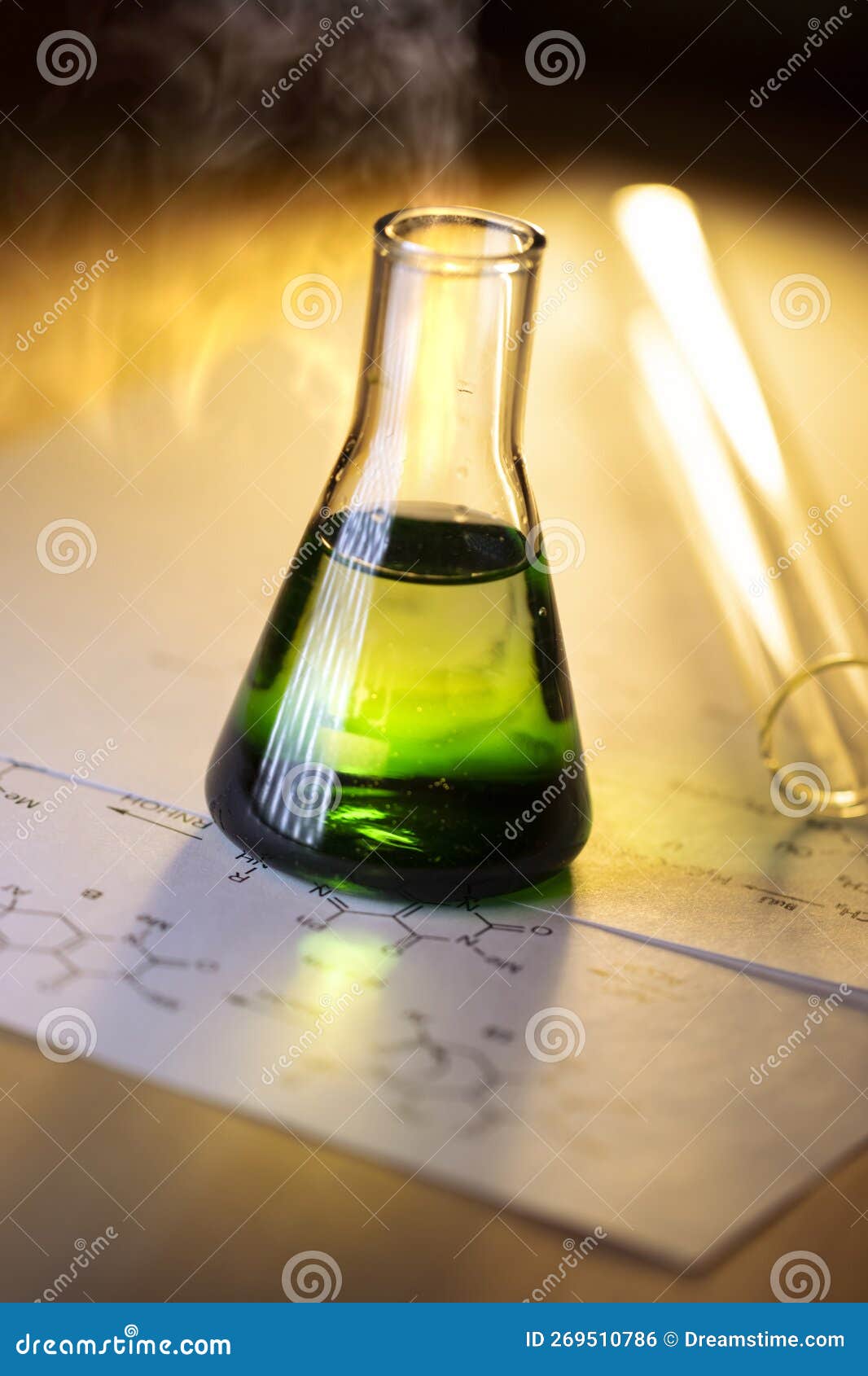 Chemical Tubes with Reaction Formulas Stock Photo - Image of laboratory ...