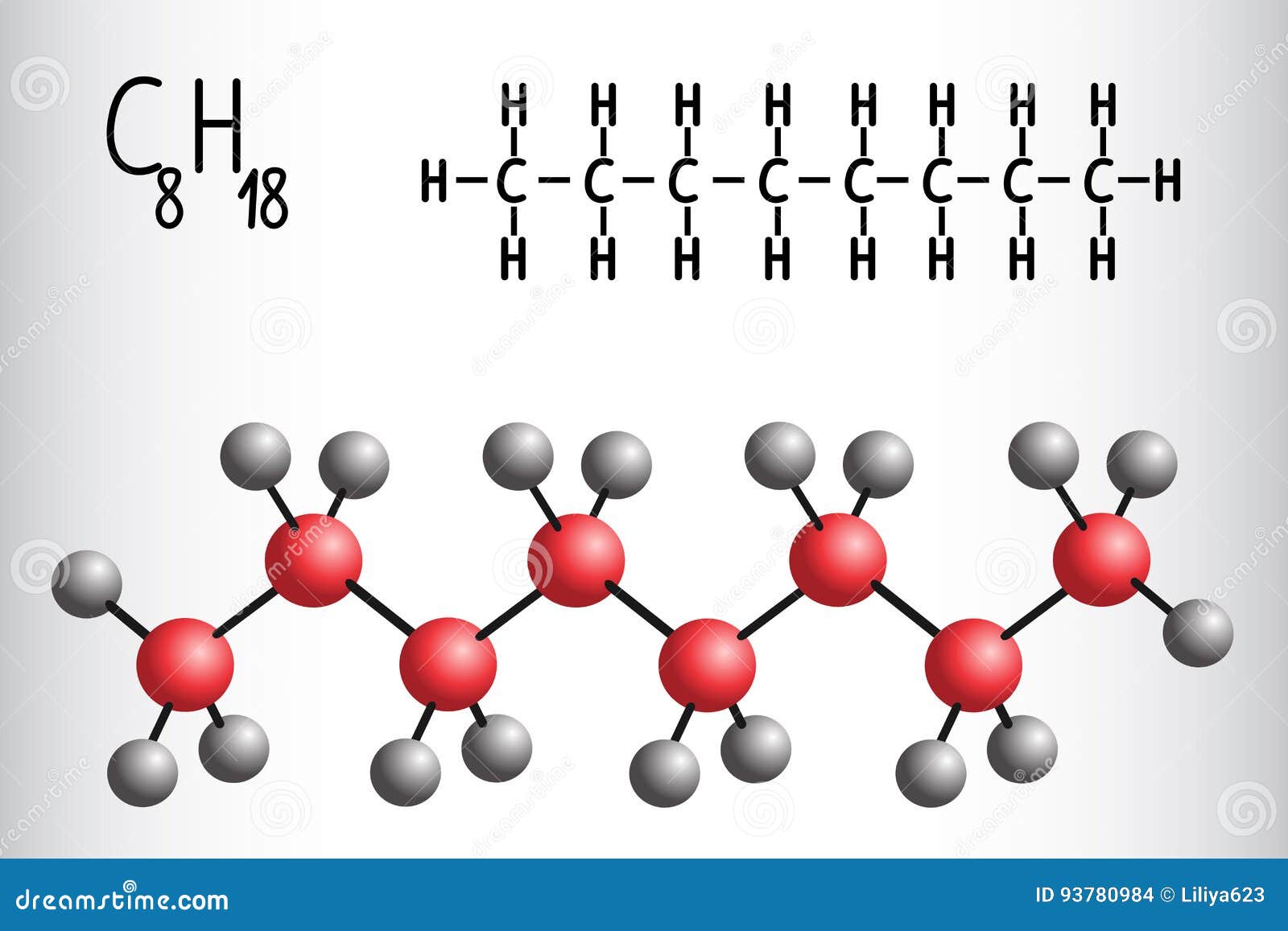 Chemisch Formule En Moleculemodel Van Octaan C8H18 Vector Illustratie ...