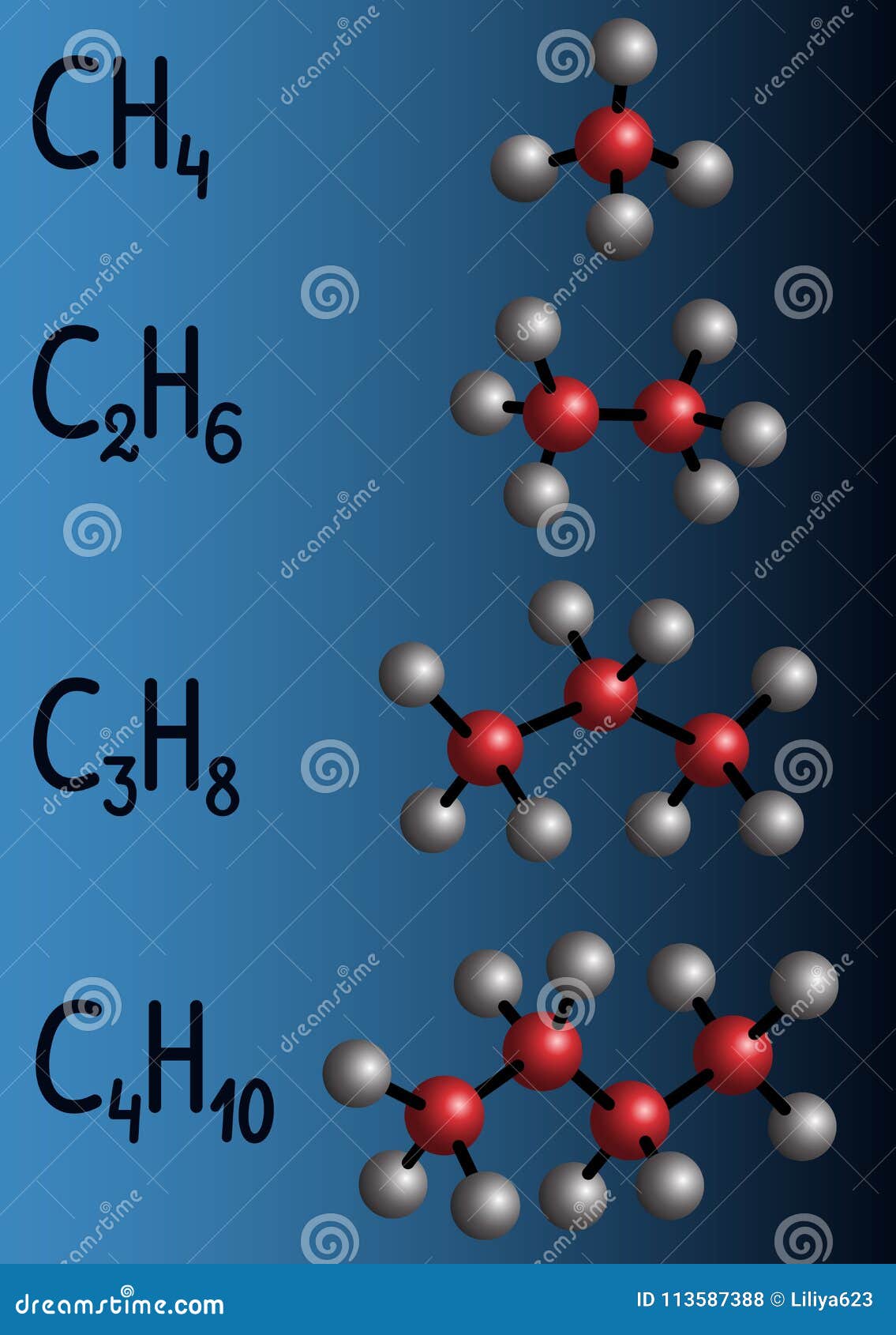 Chemische Formule En Ch4 Van Het Molecule Modelmethaan, Ethaanc2h4, P ...