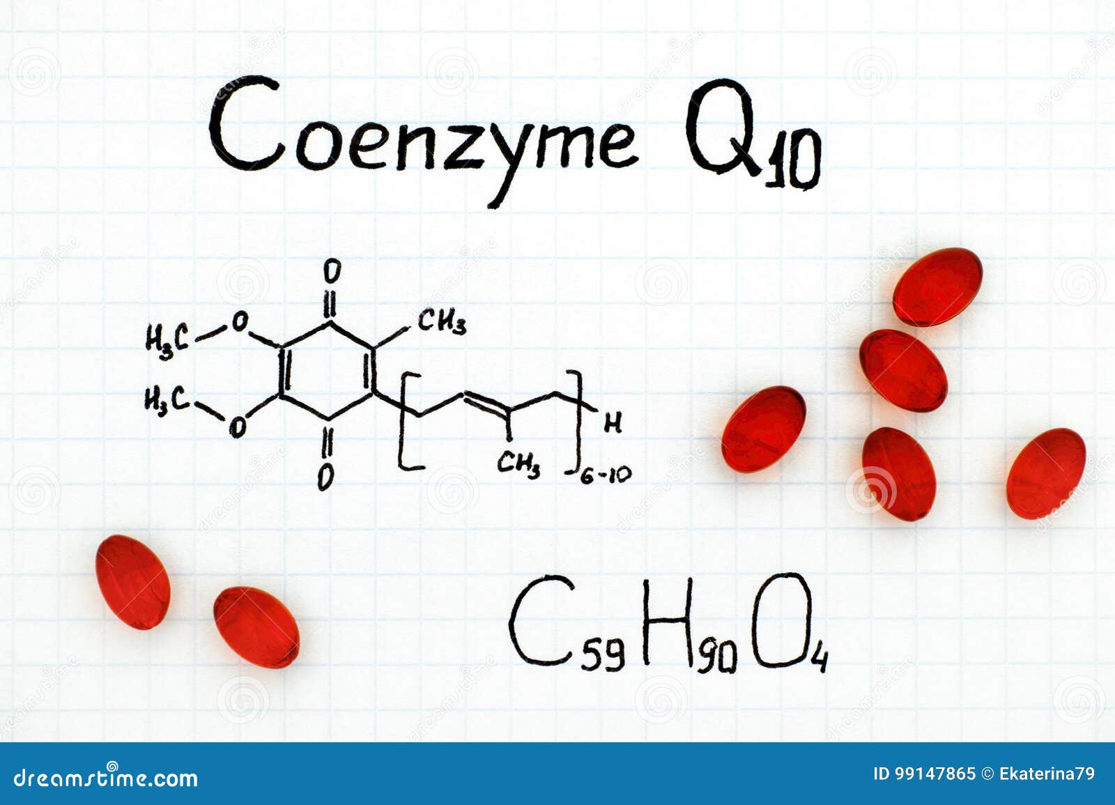 Chemische Formule Van Coenzyme Q10 Met Rode Pillen Stock Afbeelding ...