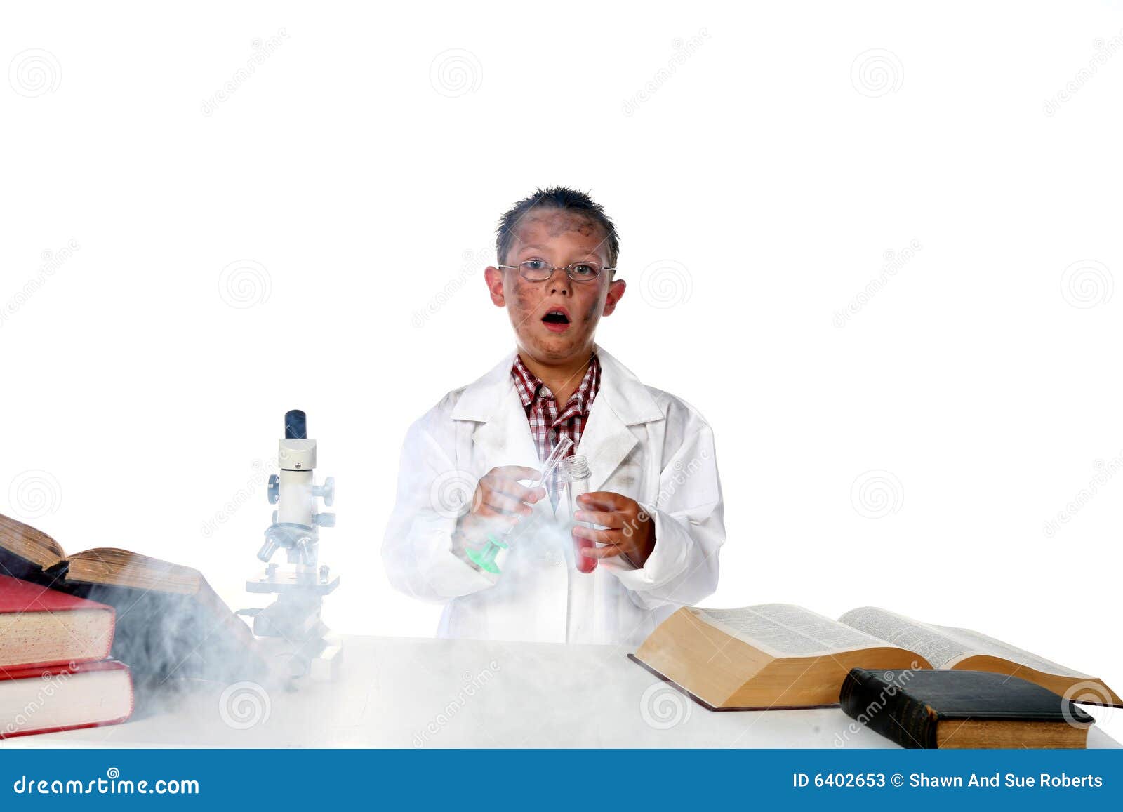 Chemist Child Making Smoke from Experiment Stock Image - Image of ...