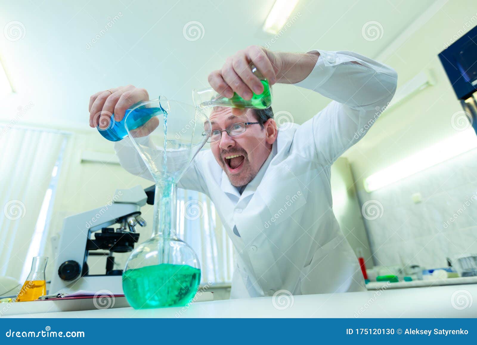 Chemist Crazy. a Mad Scientist Conducts Experiments in a Scientific ...