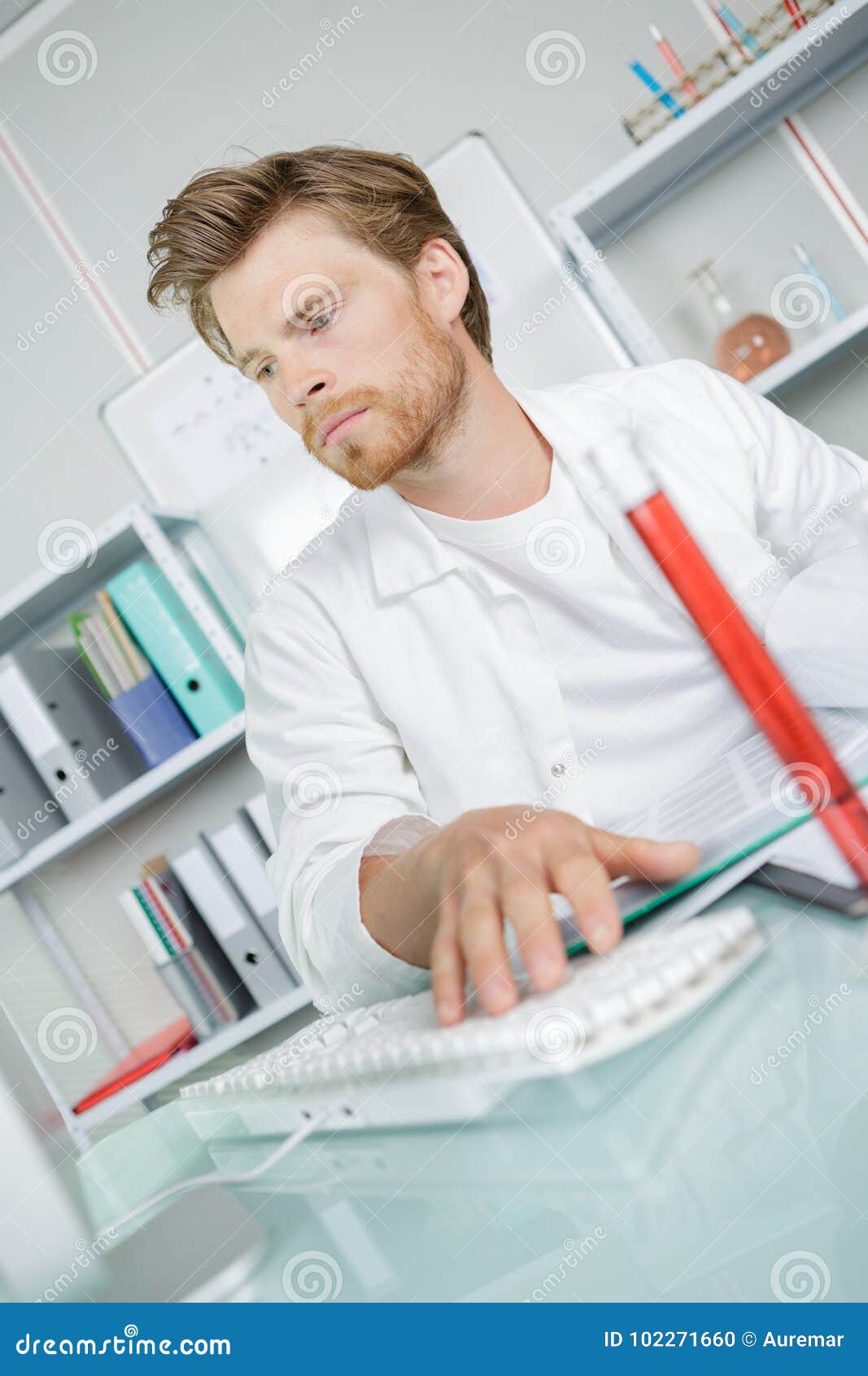 Chemist Doing Computer Representation Experiment Stock Photo - Image of ...