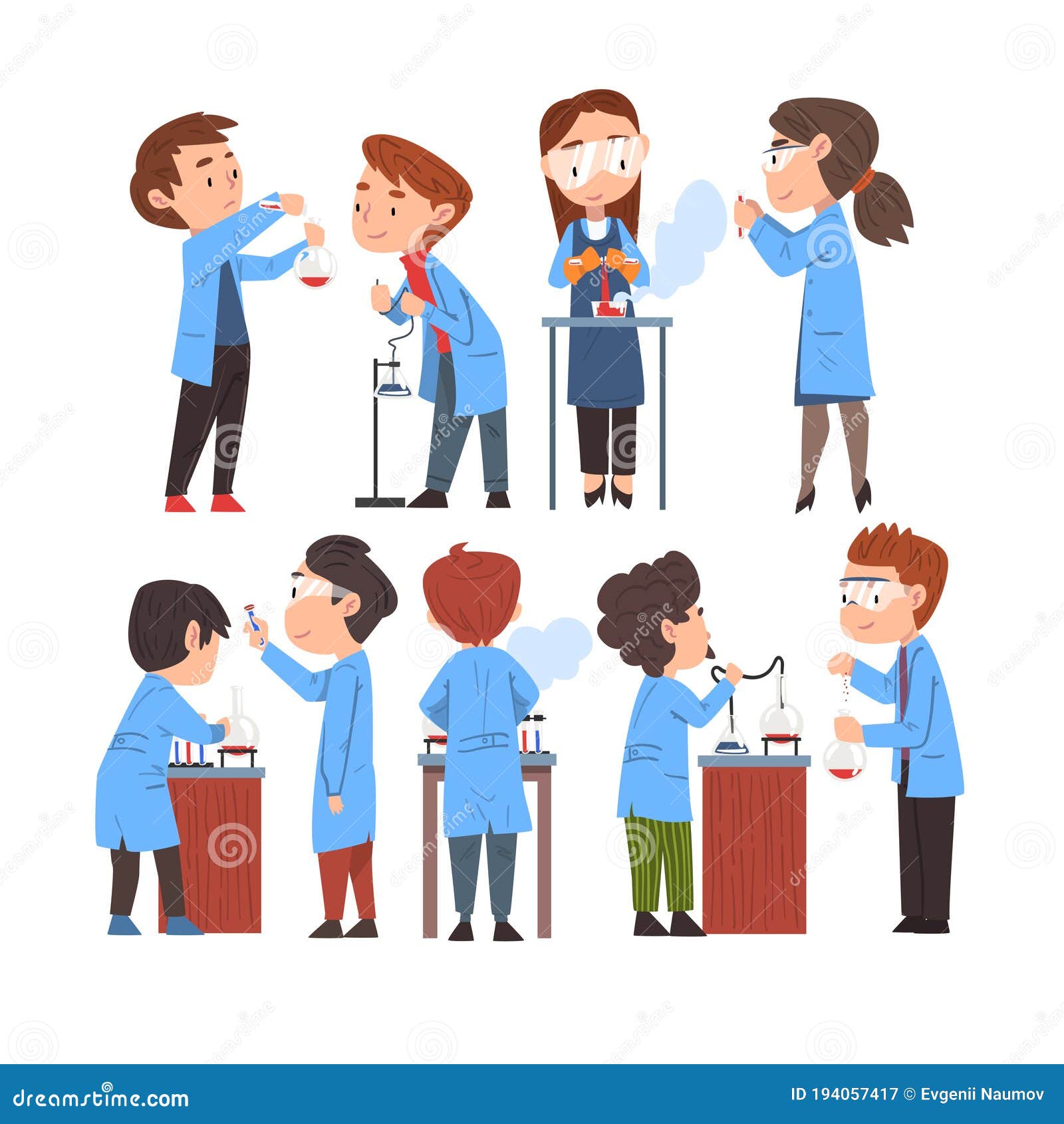 Chemist Doing Experiments Set, Scientist or Student Characters in Lab ...