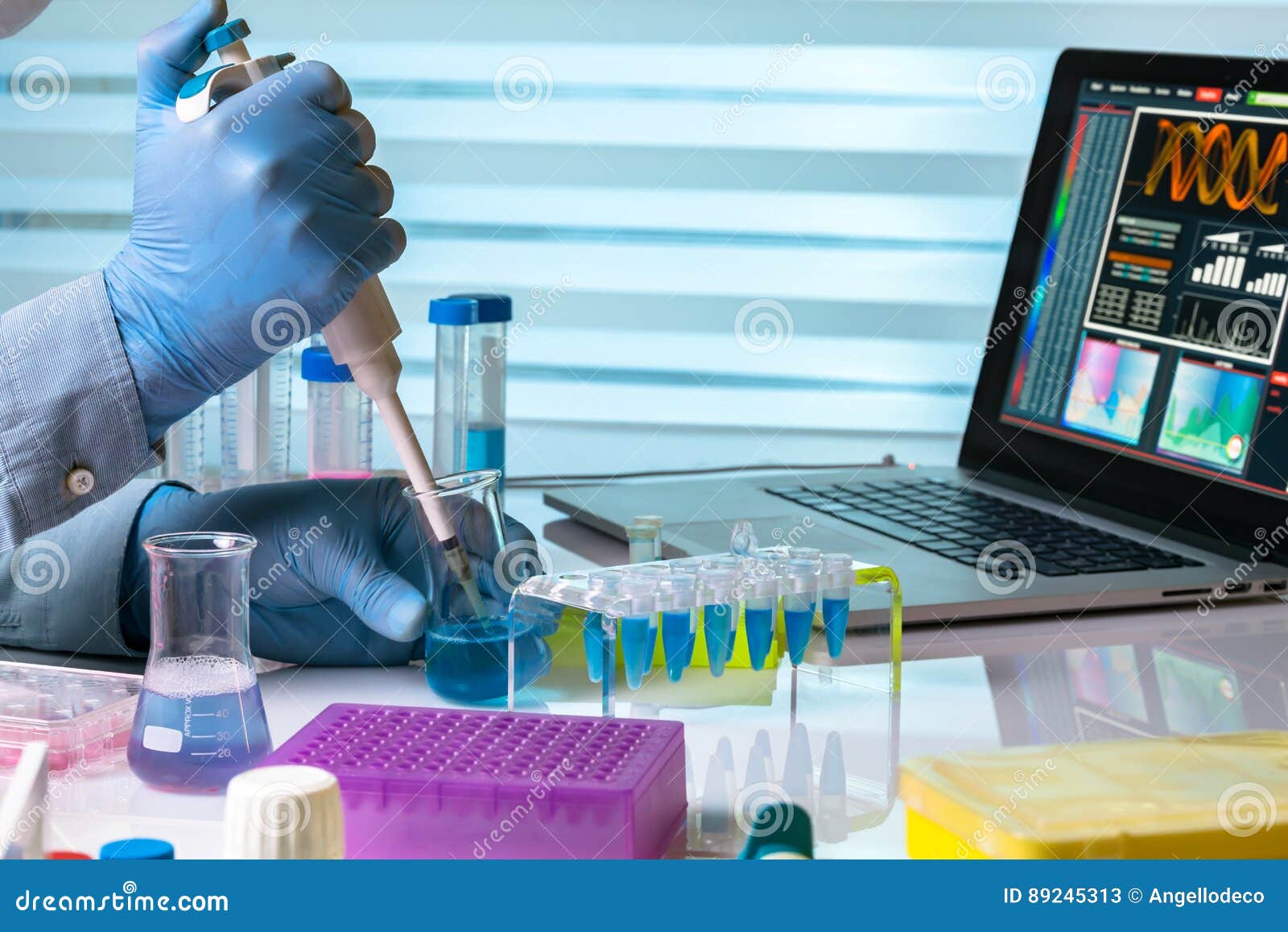 Chemist Engineer Working in Laboratory with Pipette and Flask Stock ...