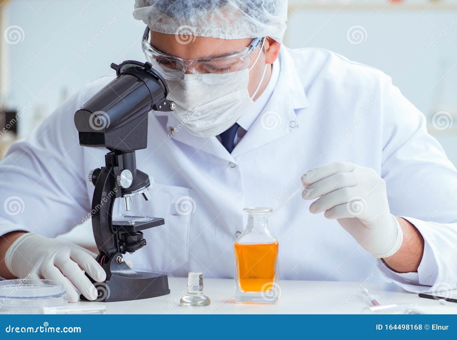 Chemist Man Smelling Test Medical Chemicals Sample In Glass Volumetric ...