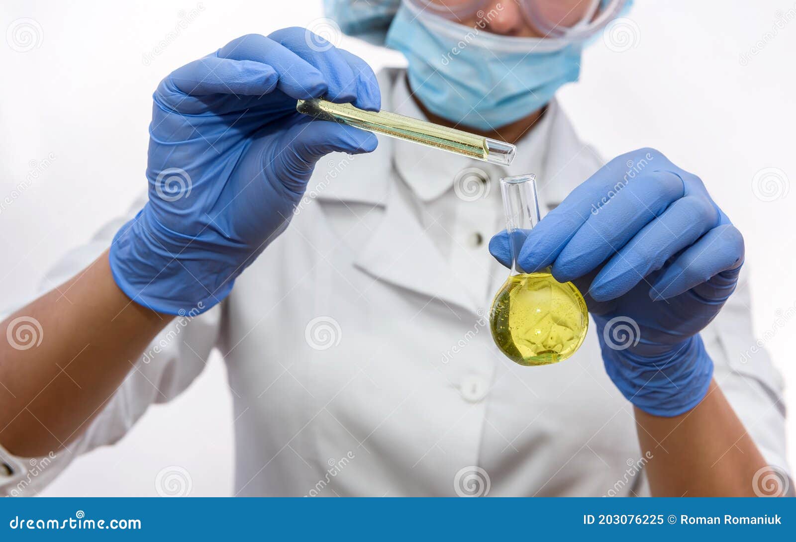 Chemist in Protective Glasses and Uniform with Test Tube Stock Image ...