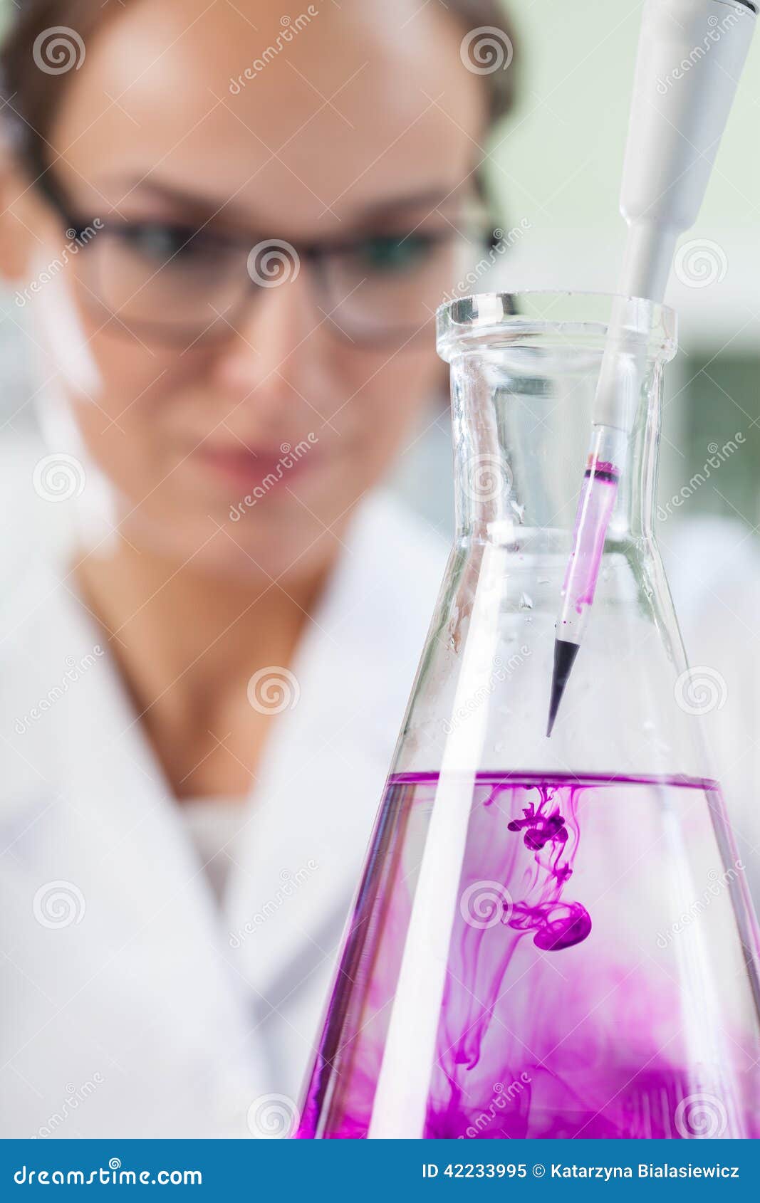 Chemist Putting Liquid into the Flask Using Pipette Stock Image - Image ...