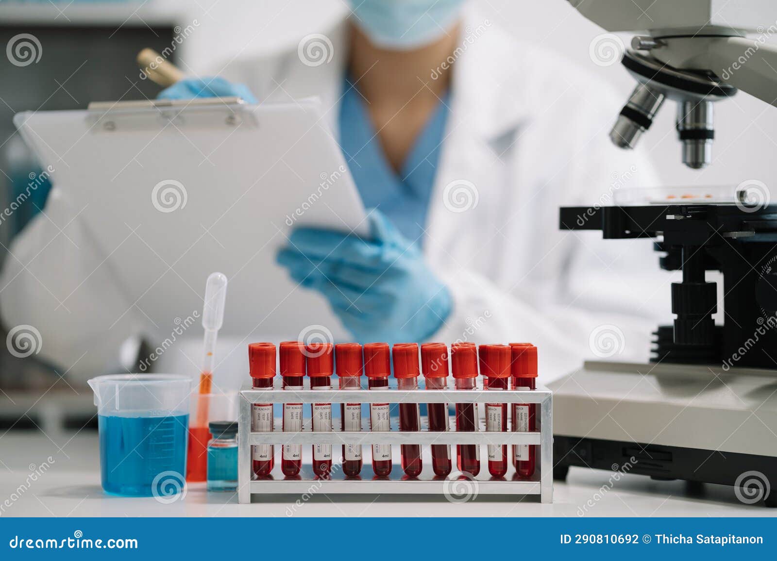 Chemist Scientist Holding Tablet Analyzing Samples Conducting ...