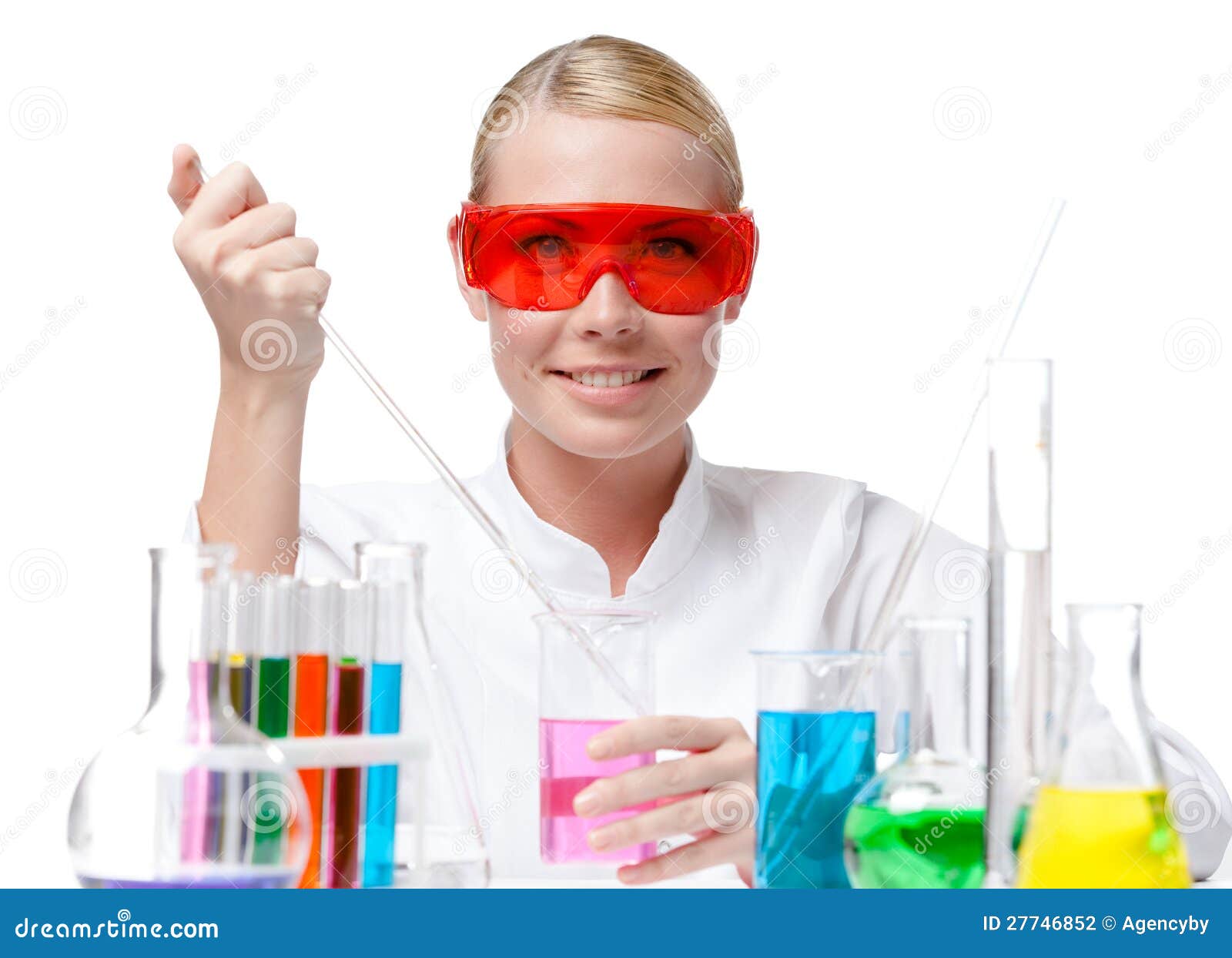 Chemist Tests Purple Liquid in Beaker Stock Photo - Image of group ...
