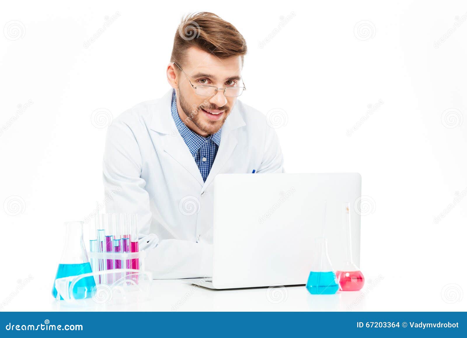 Chemist Using Laptop Computer Stock Photo - Image of chemical ...