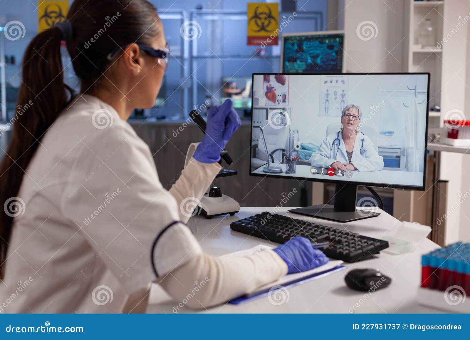 Chemist Using Video Call Technology on Computer Stock Image - Image of ...