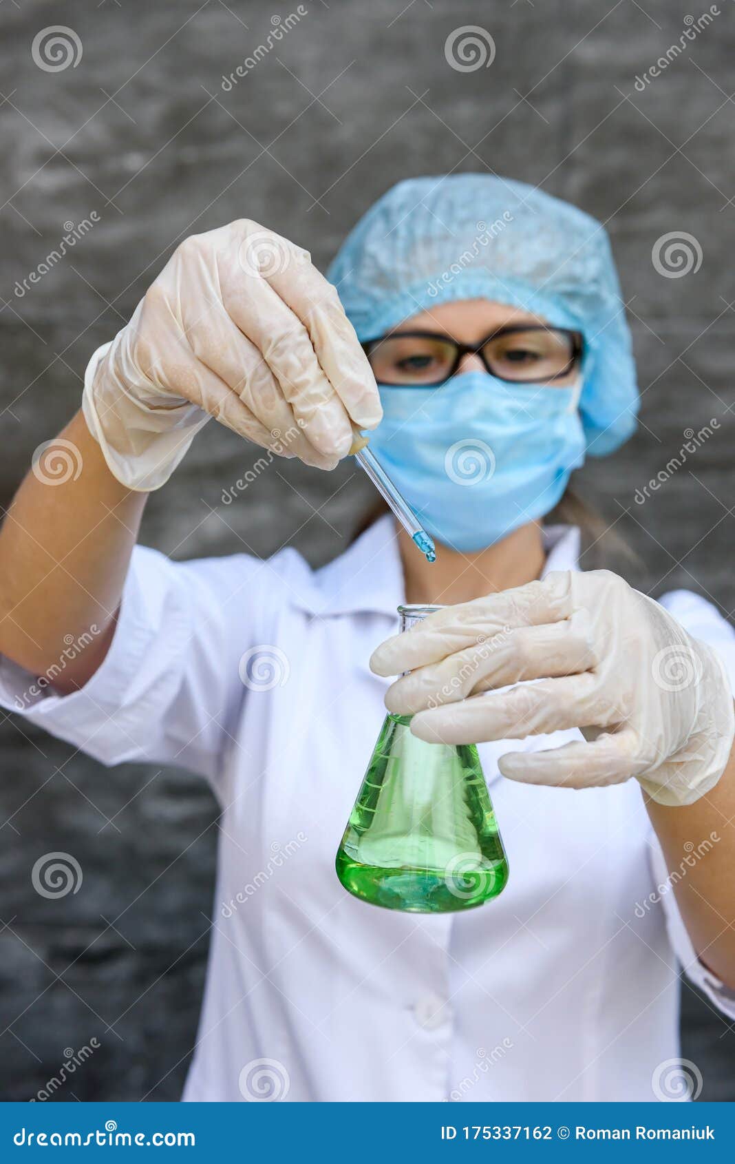 Chemist Working in Lab. Beautiful Woman with Test Tubes Wearing ...
