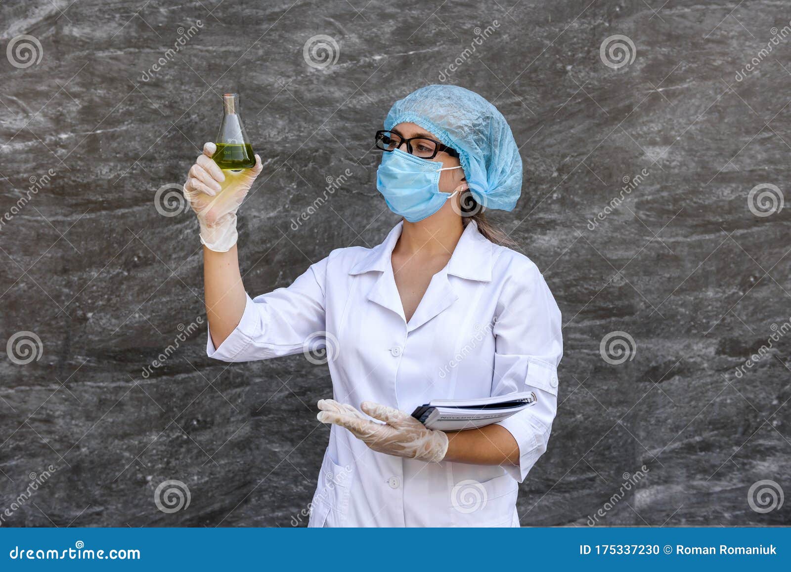 Chemist Working in Lab. Beautiful Woman with Test Tubes Wearing ...