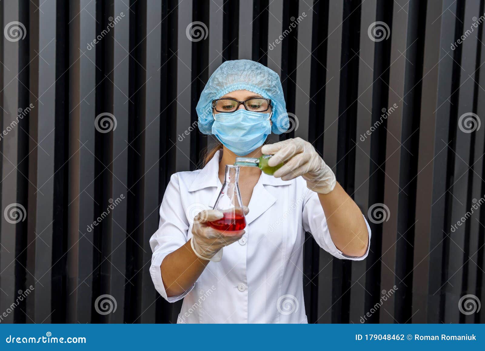 Chemist Working in Lab. Beautiful Woman with Test Tubes Wearing ...