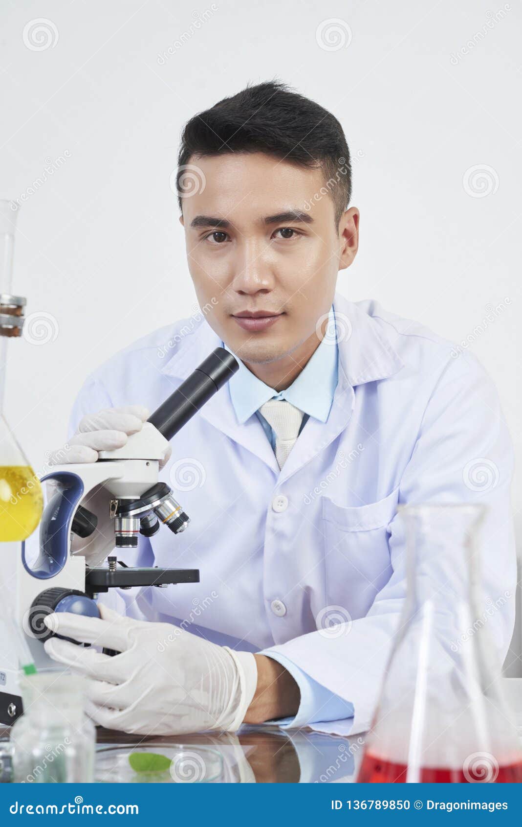Chemist Working with Miscroscope Stock Photo - Image of university ...