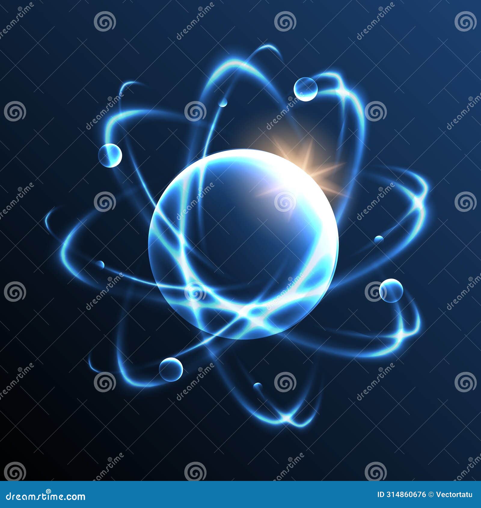 Cosmic Atomic Scene With Glowing Blue Atom Royalty-Free Stock Photo ...