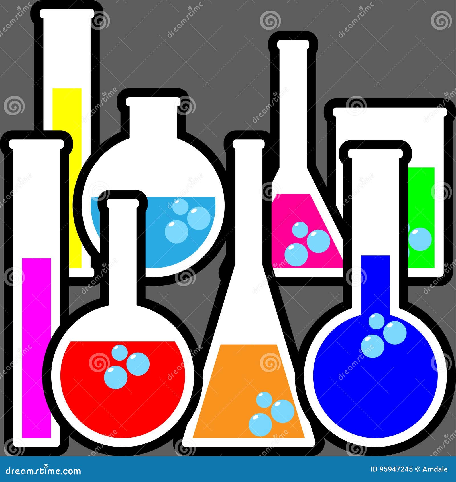 Set Of Chemistry Bottles Clipart. Rounded Bottom Flash, Tube, Conical ...