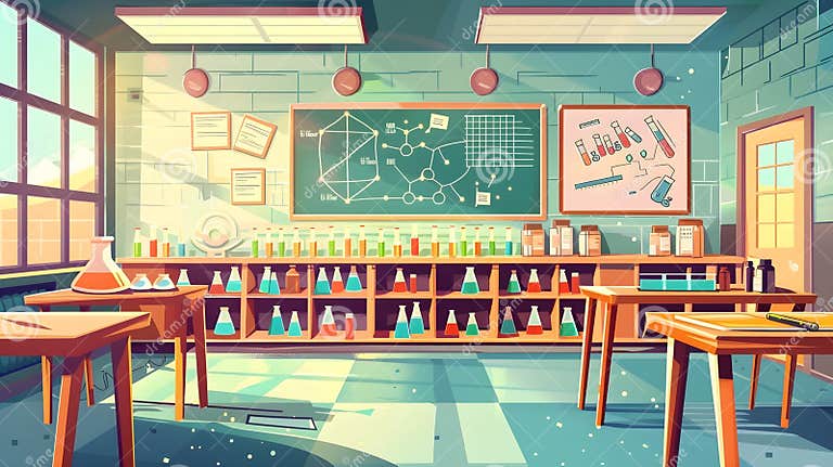 Chemistry Classroom Interior Vector Cartoon Illustration School Room Stock Illustration
