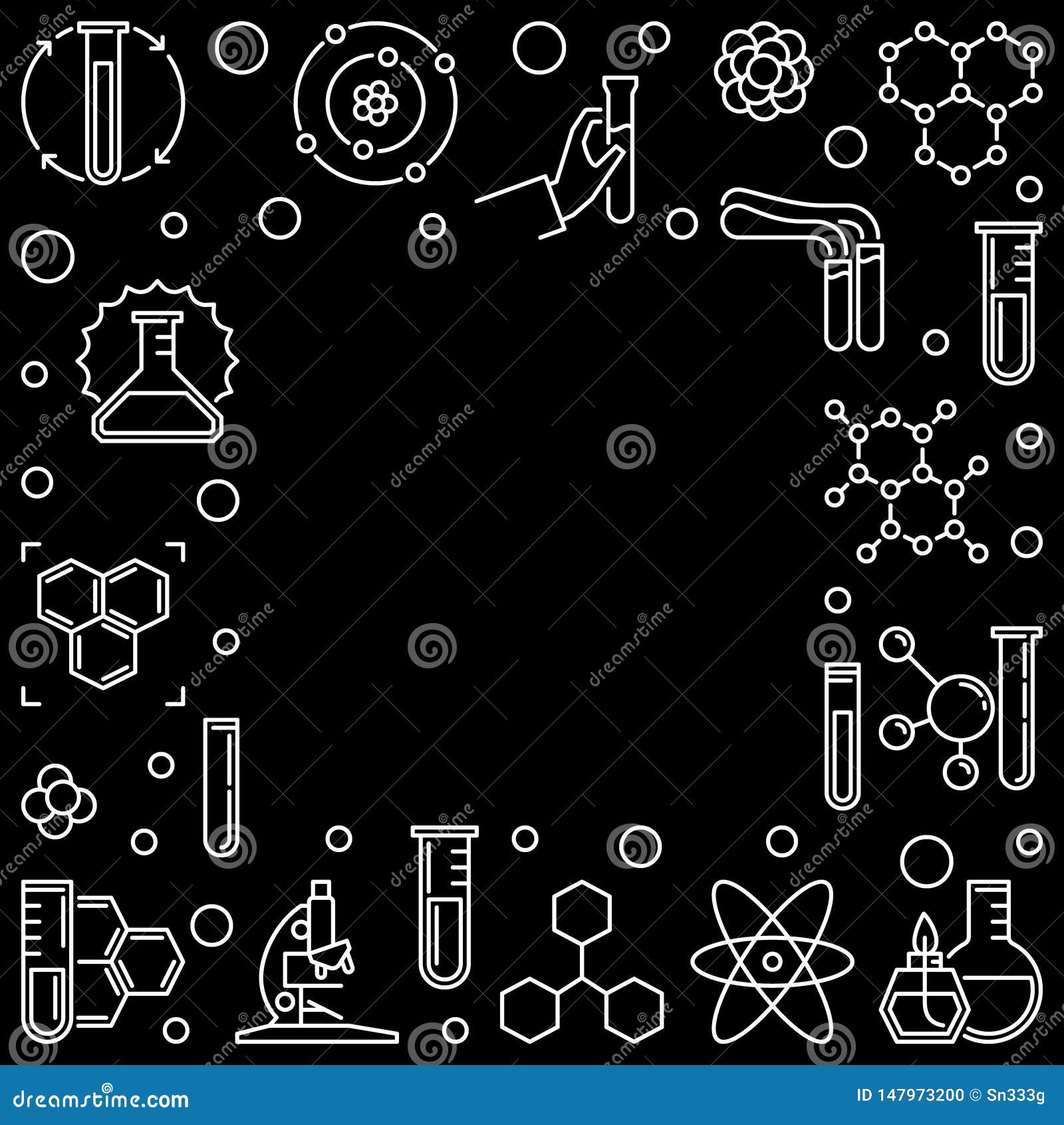 Chemistry Dark Outline Square Frame - Chemical Background Vector ...