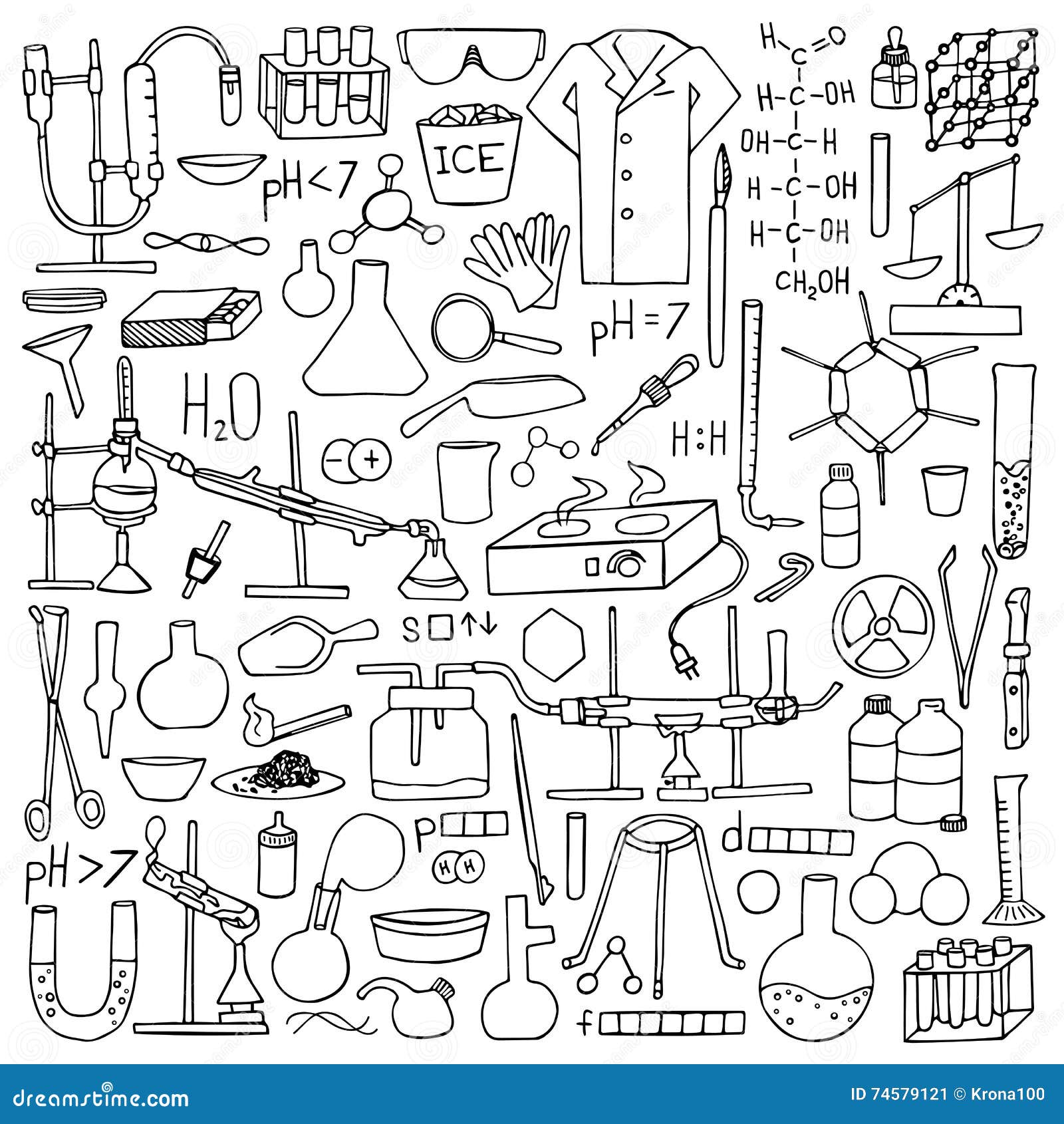 Chemistry doodle set stock vector. Illustration of filler - 74579121