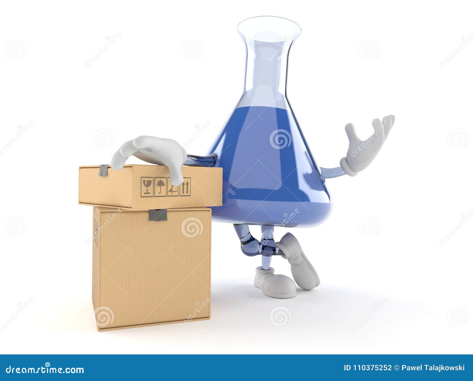 Chemistry Flask Character with Stack of Boxes Stock Illustration ...