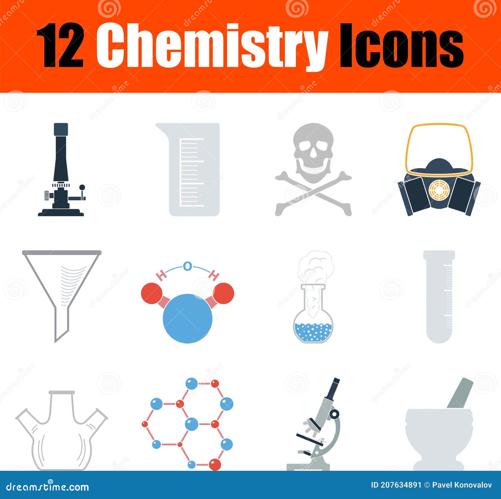 Chemistry Icon Set stock vector. Illustration of microscope - 207634891