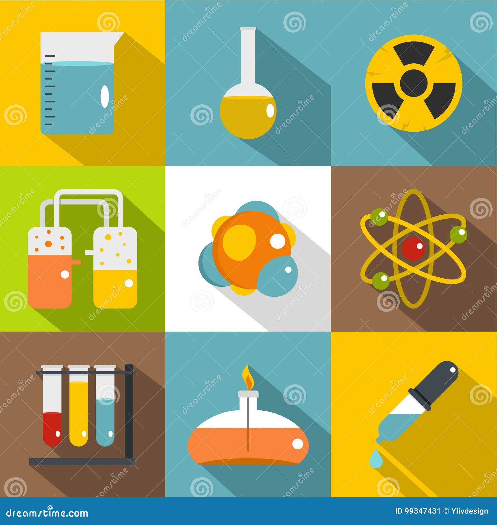 Chemistry Icon Set, Flat Style Stock Vector - Illustration of long ...