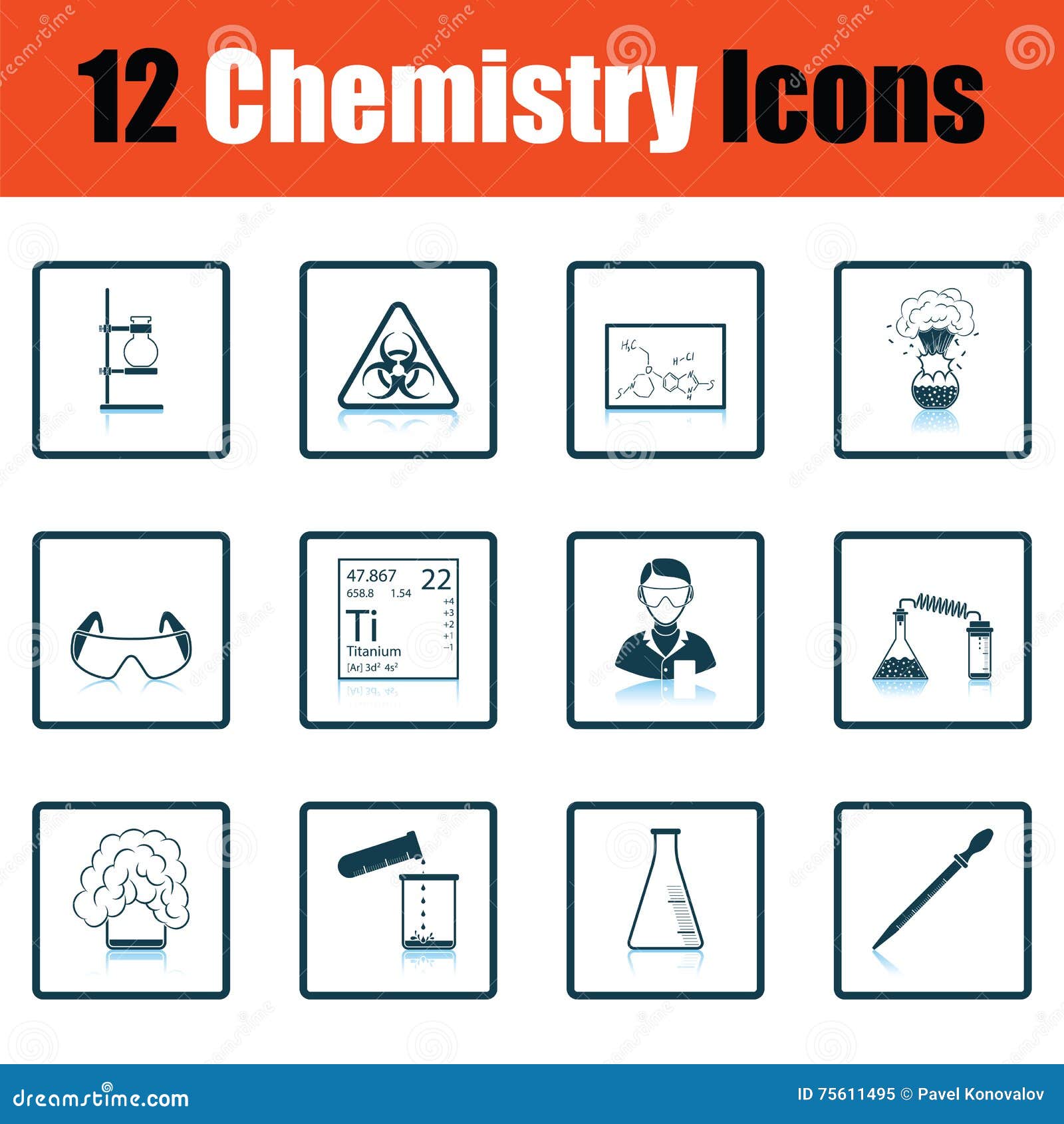 Chemistry icon set stock vector. Illustration of flat - 75611495