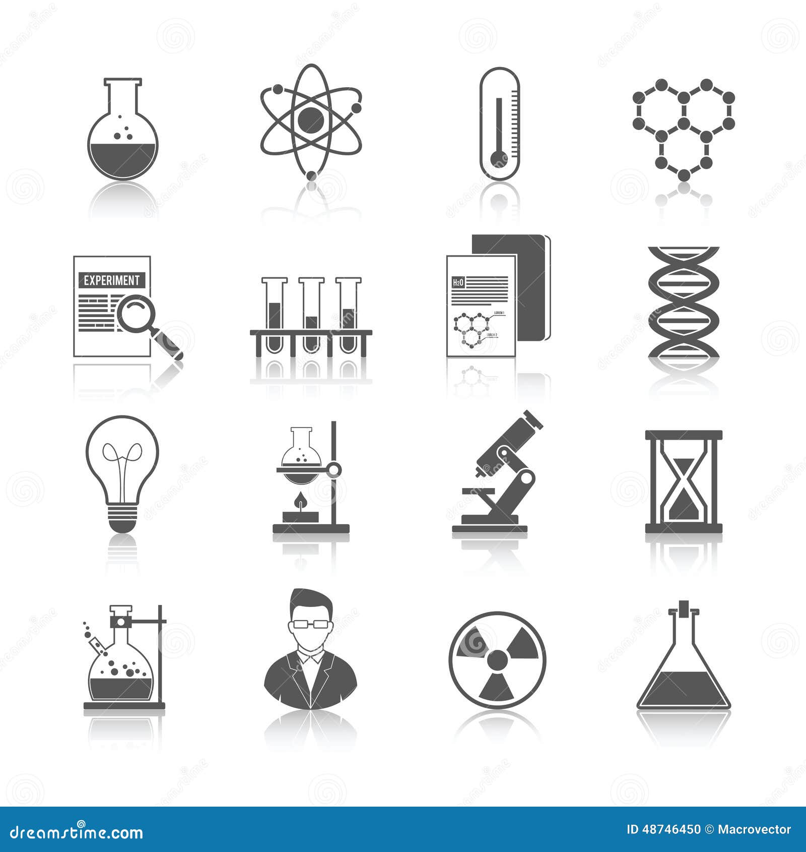 Chemistry Icons Black stock vector. Illustration of radiation - 48746450