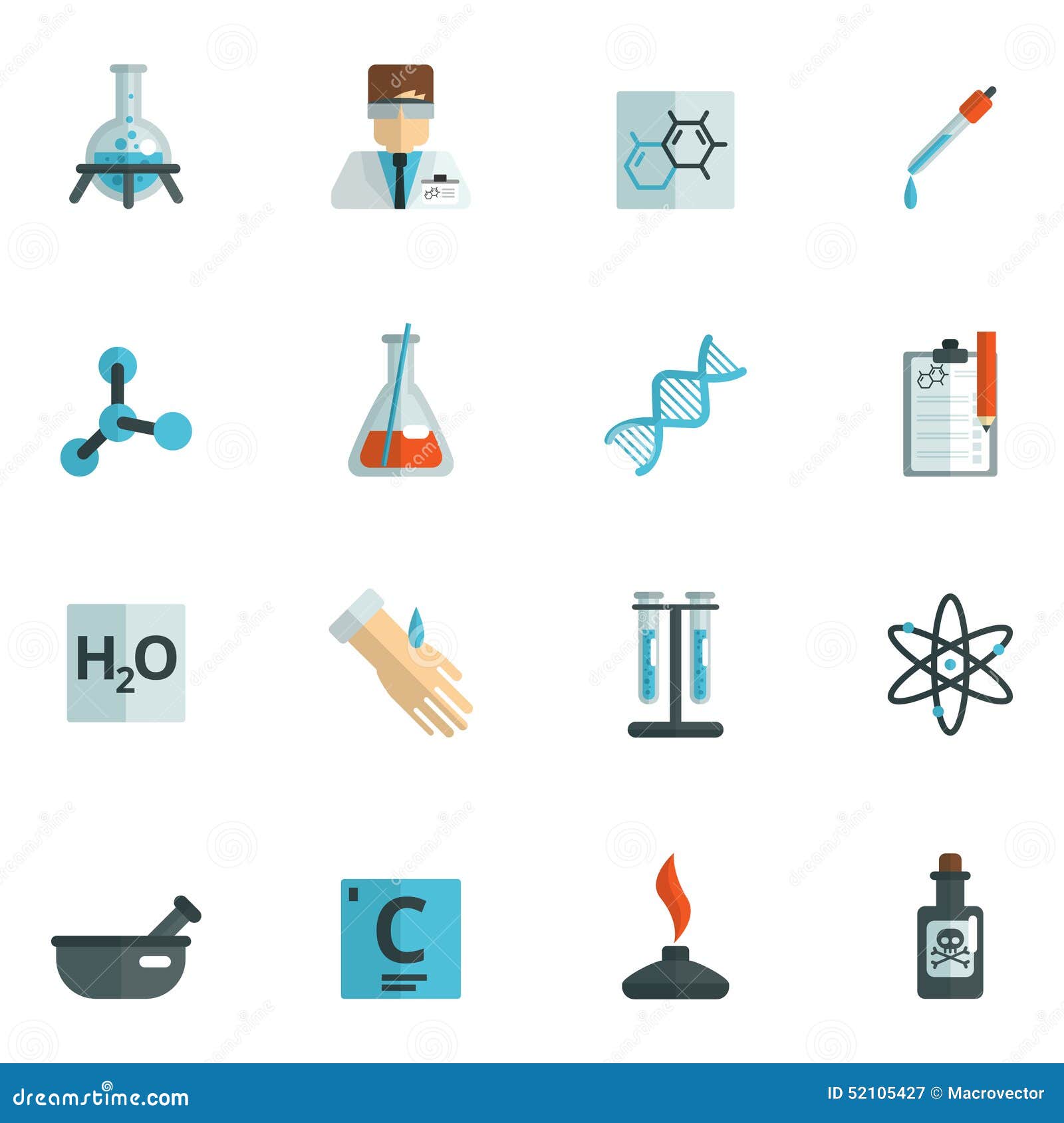 Chemistry Icons Flat stock vector. Illustration of physics - 52105427
