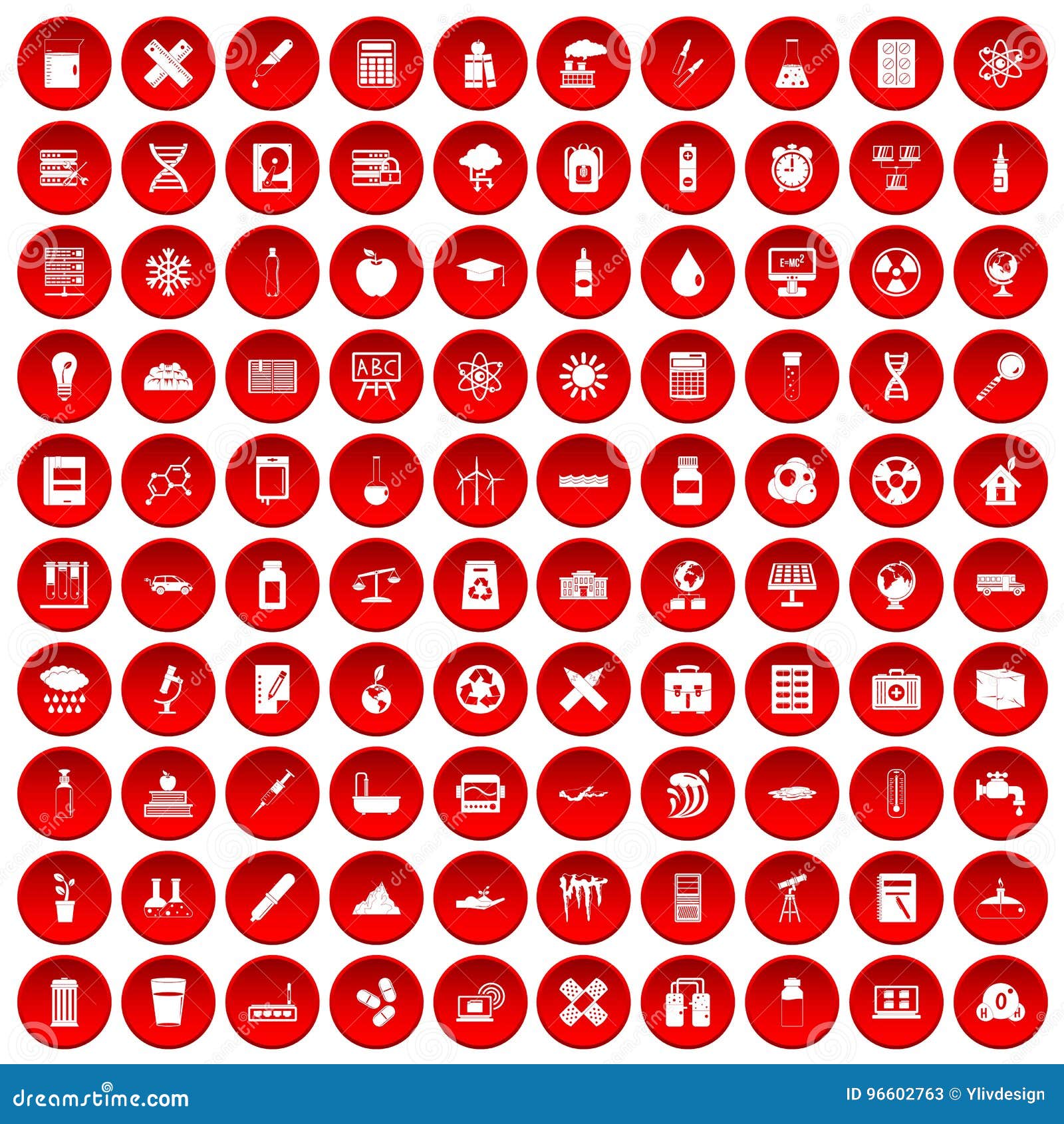 100 Chemistry Icons Set Red Stock Vector - Illustration of drives ...