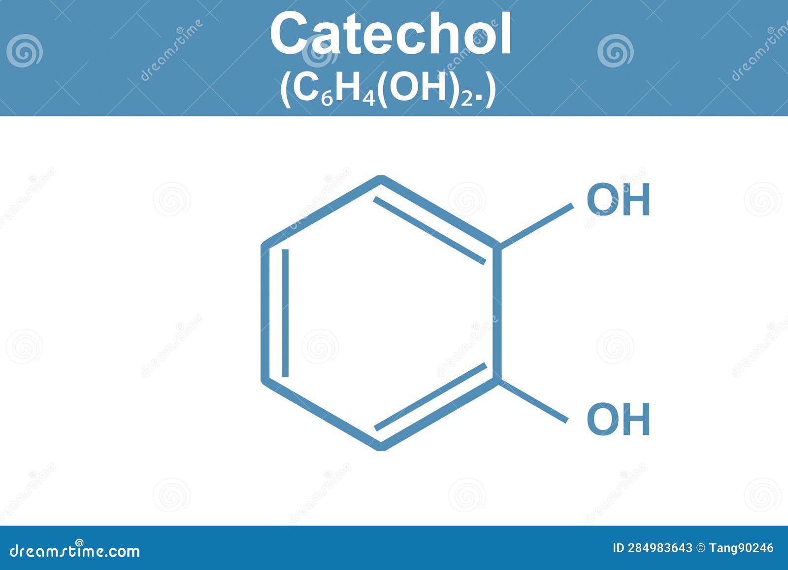 Chemistry Illustration of Catechol C6H4(OH)2 in Blue Stock Illustration ...