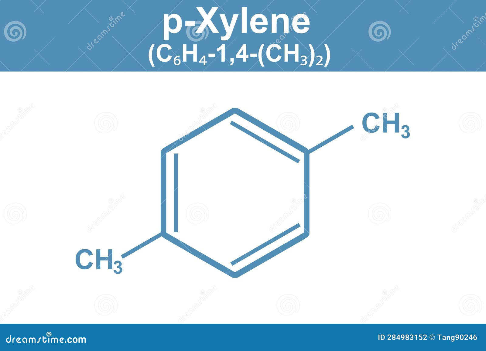 Chemistry Illustration of P-Xylene C6H4-1,4-(CH3)2 in Blue Stock ...