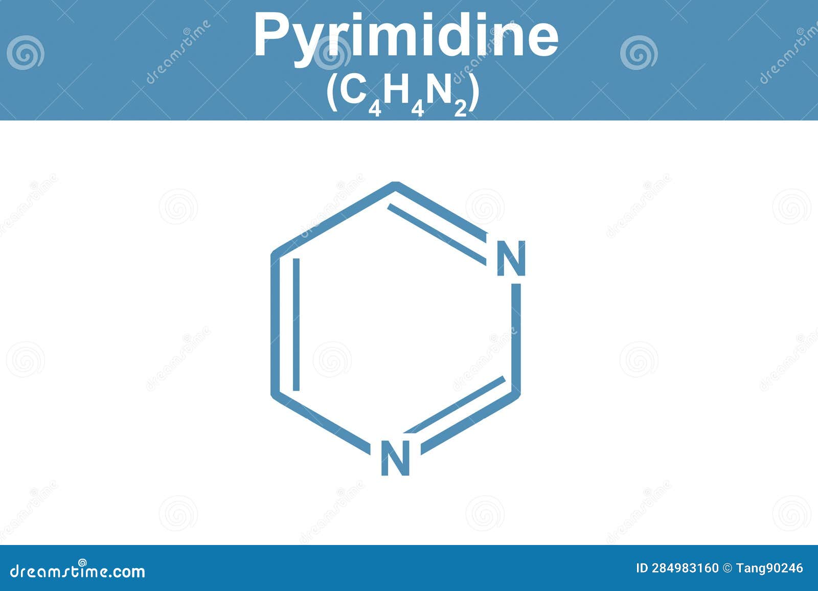 Chemistry Illustration of Pyrimidine C4H4N2 in Blue Stock Illustration ...