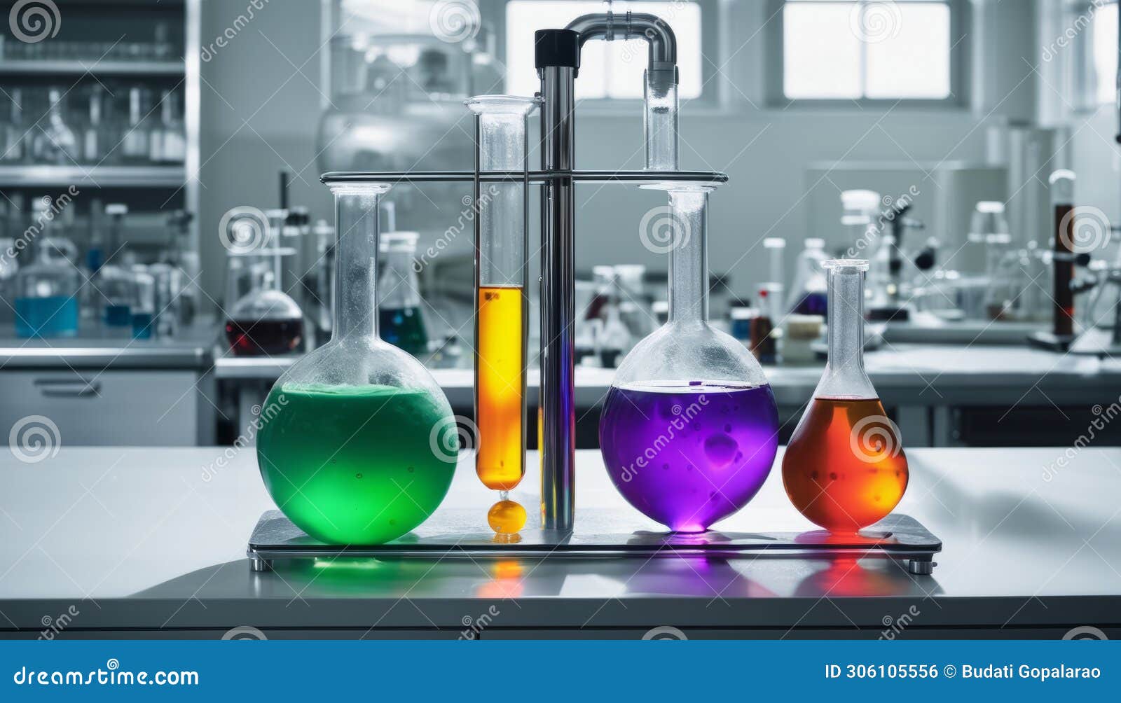 A Chemistry Lab with Beakers and a Faucet Stock Illustration ...
