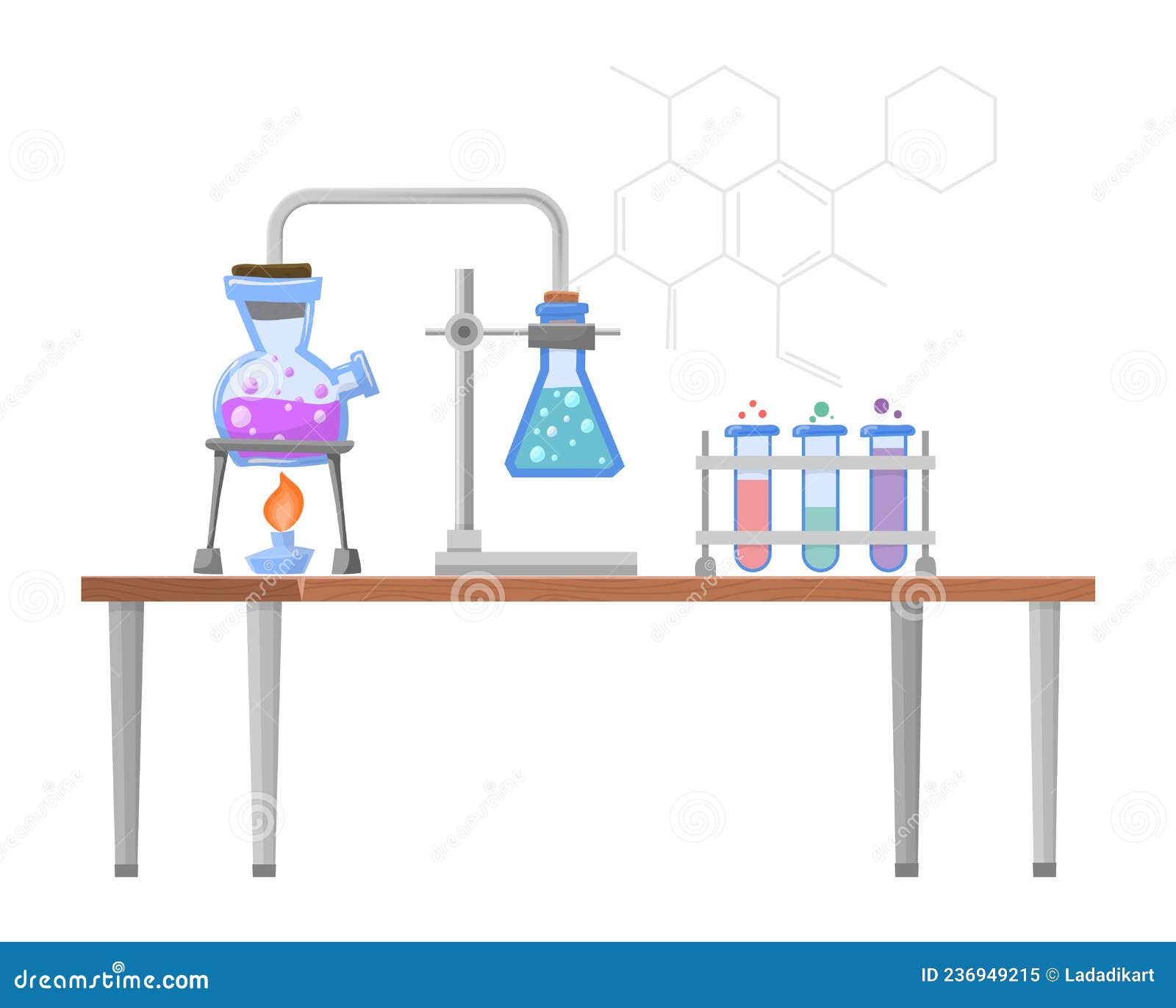 Chemistry Lab Desk With Different Test Tubes With Colorful Fluids ...
