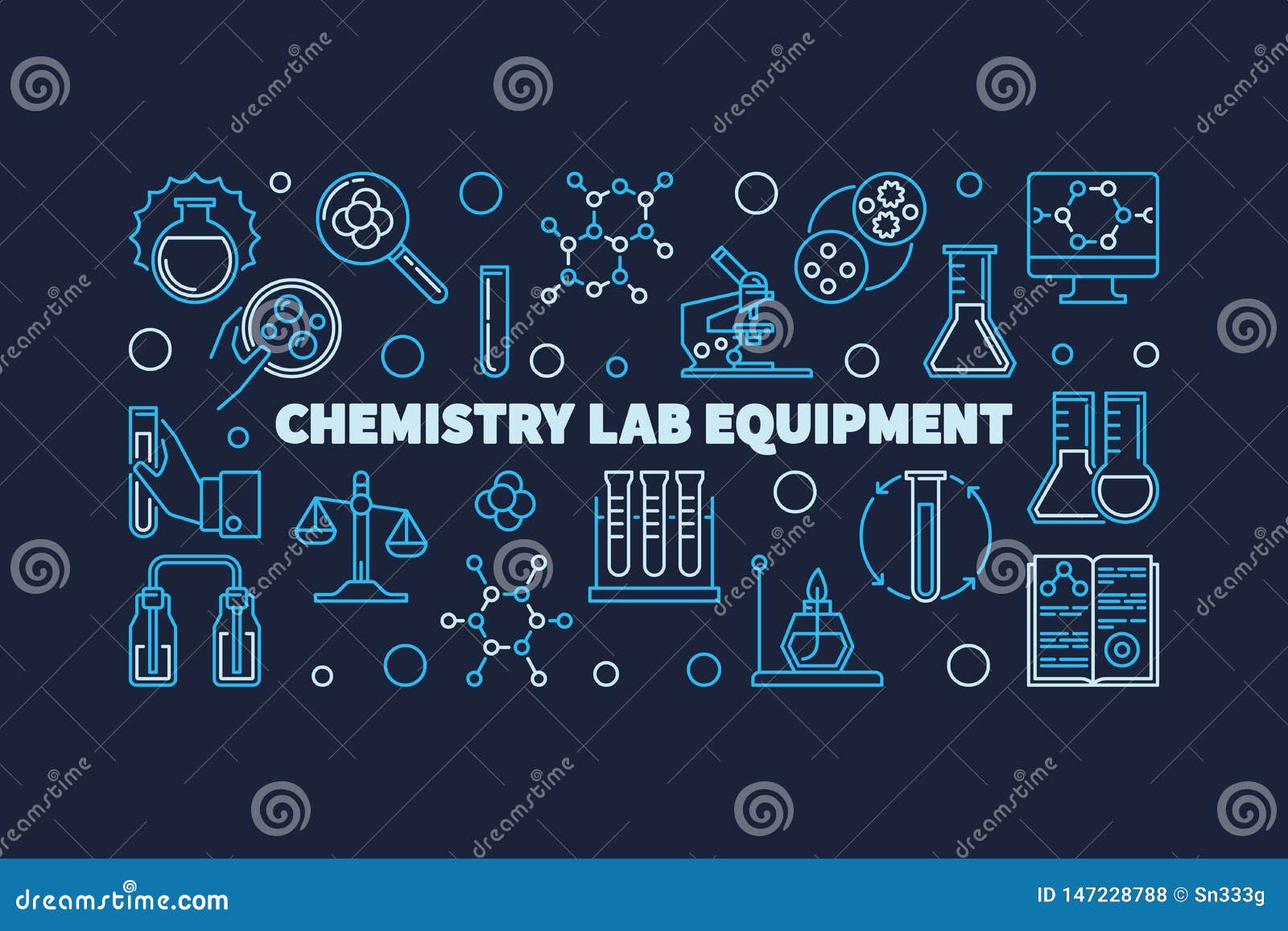 Chemistry Lab Equipment Vector Horizontal Linear Illustration Stock ...