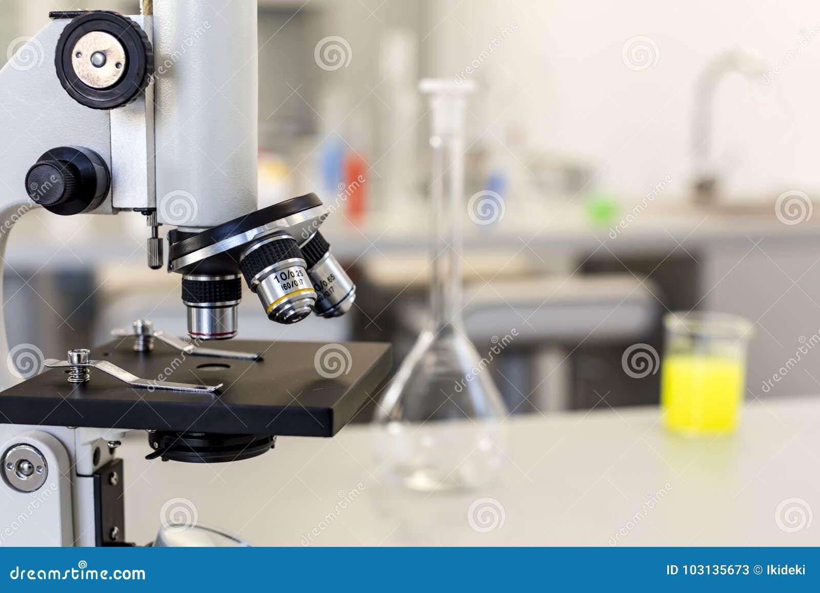 Chemistry Lab. Microscope in Focus Stock Image - Image of glassware ...