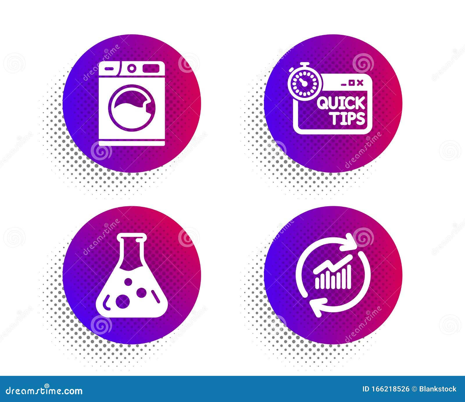 Chemistry Lab, Quick Tips and Washing Machine Icons Set. Update Data ...