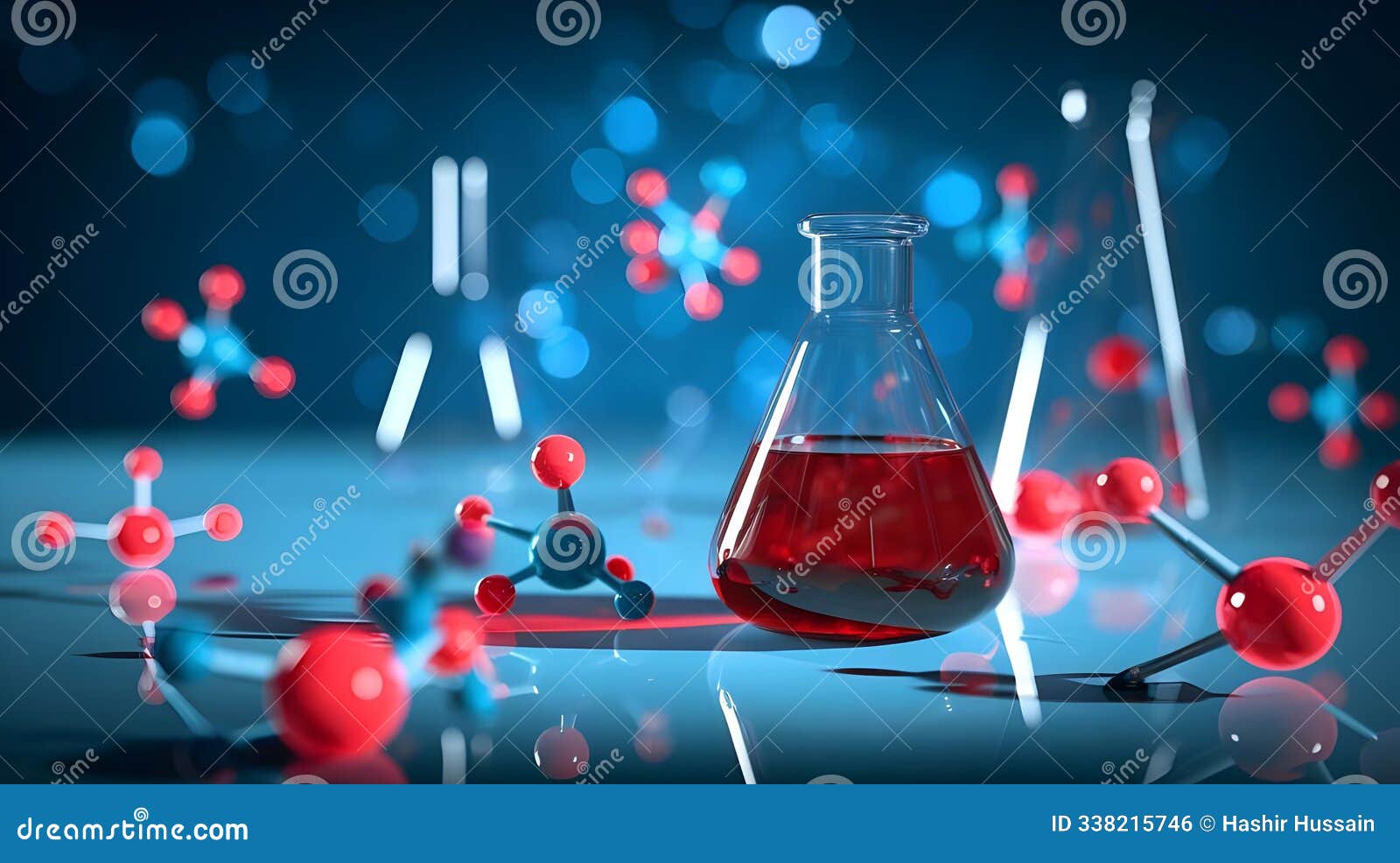 Chemistry Lab Red Liquid in Flask Molecular Structure Science ...