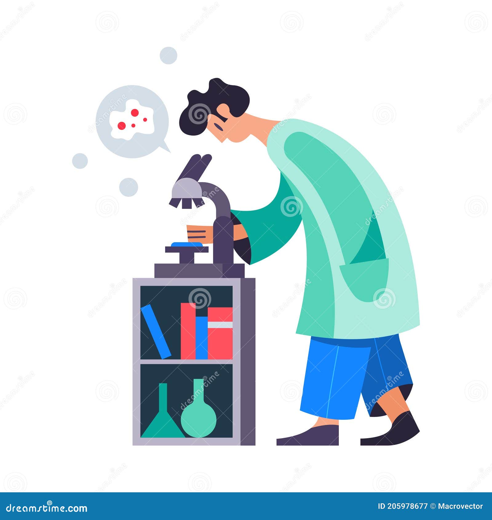 Scientist Examining Drugs Sample Under Microscope Cartoon Vector ...