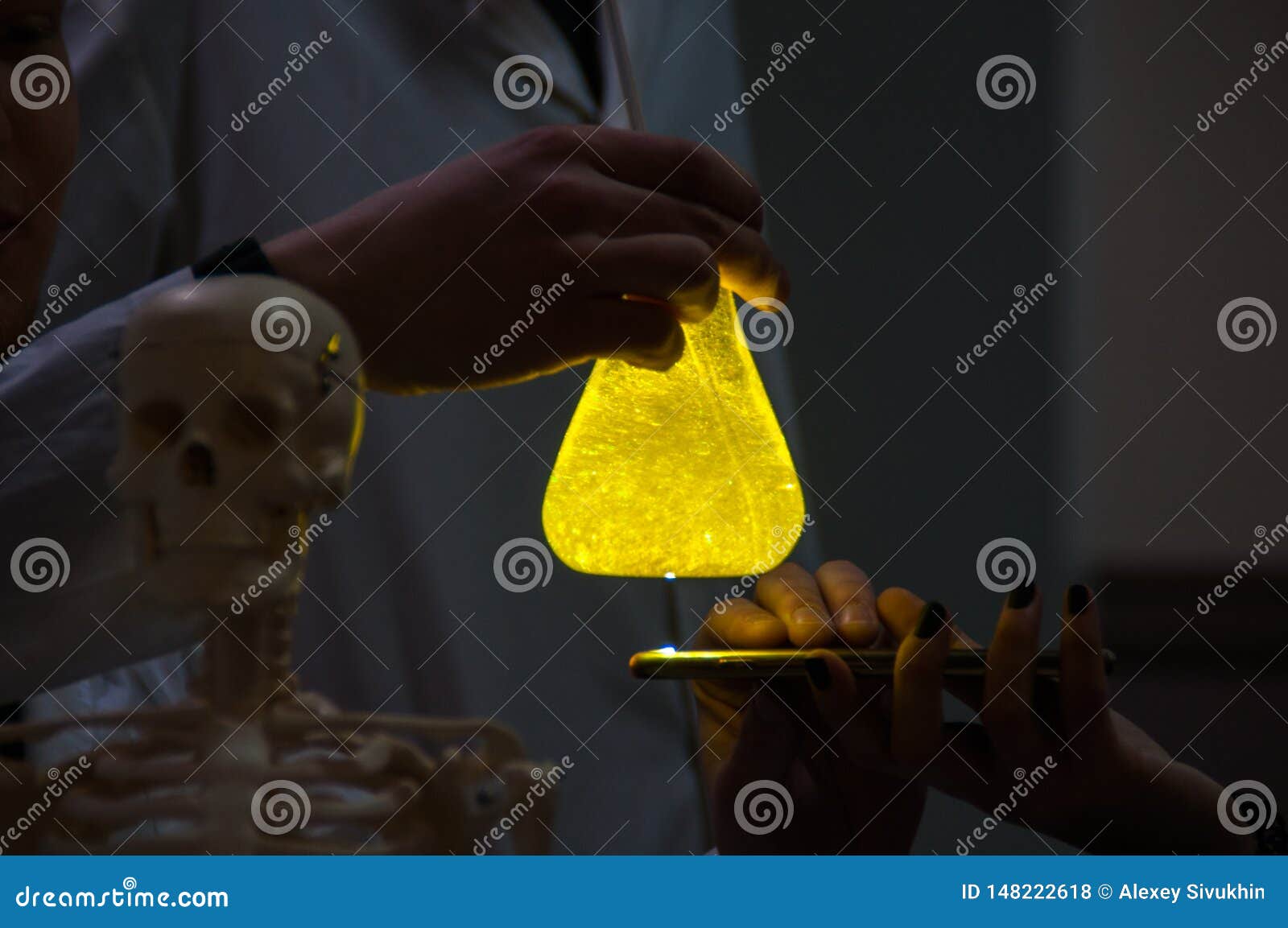 Chemistry Laboratory Yellow Reaction Solution Flask Stock Photo - Image ...