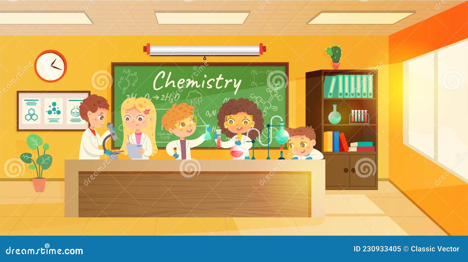 Chemistry Lesson in Classroom. Education in School Vector Illustration ...