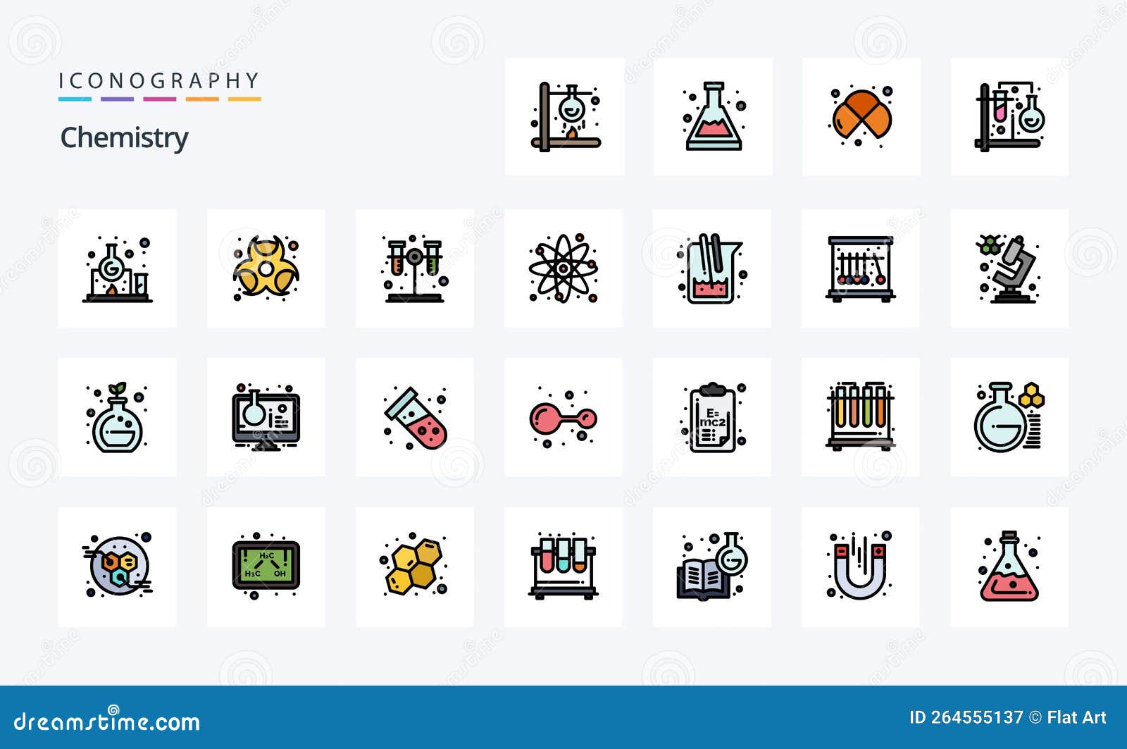 25 Chemistry Line Filled Style Icon Pack Stock Vector - Illustration of ...