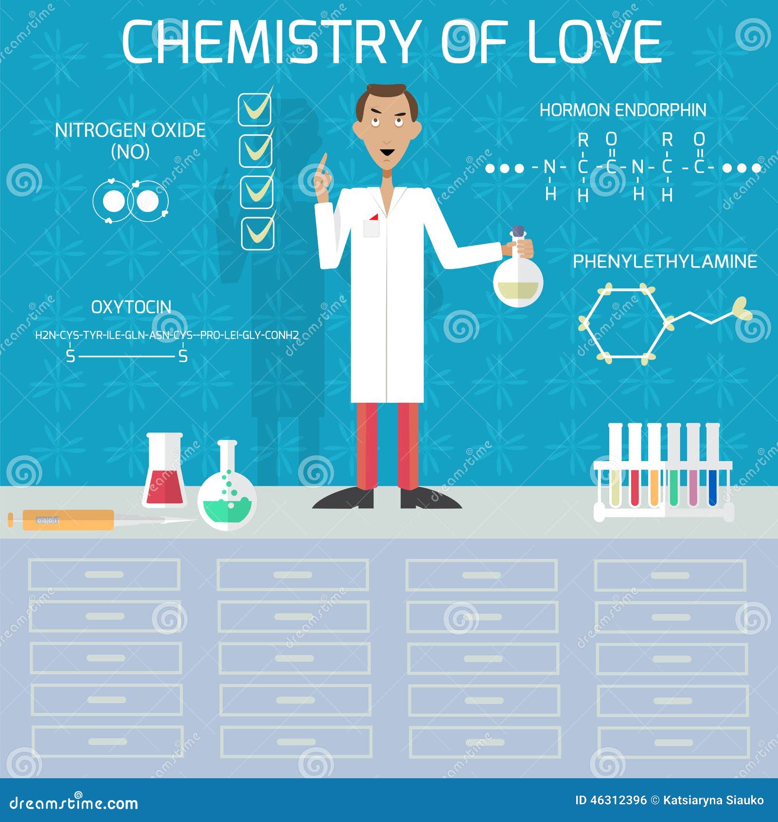 Chemistry of love stock vector. Illustration of scientist - 46312396