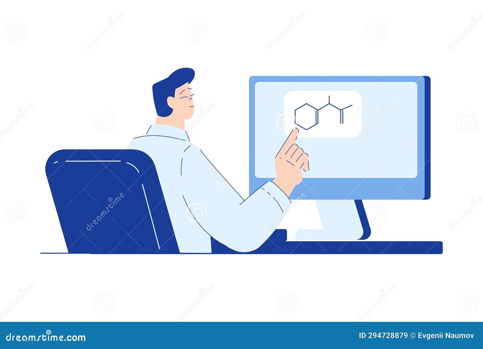 Chemistry with Man Scientist Character Explore Molecule Formula on ...