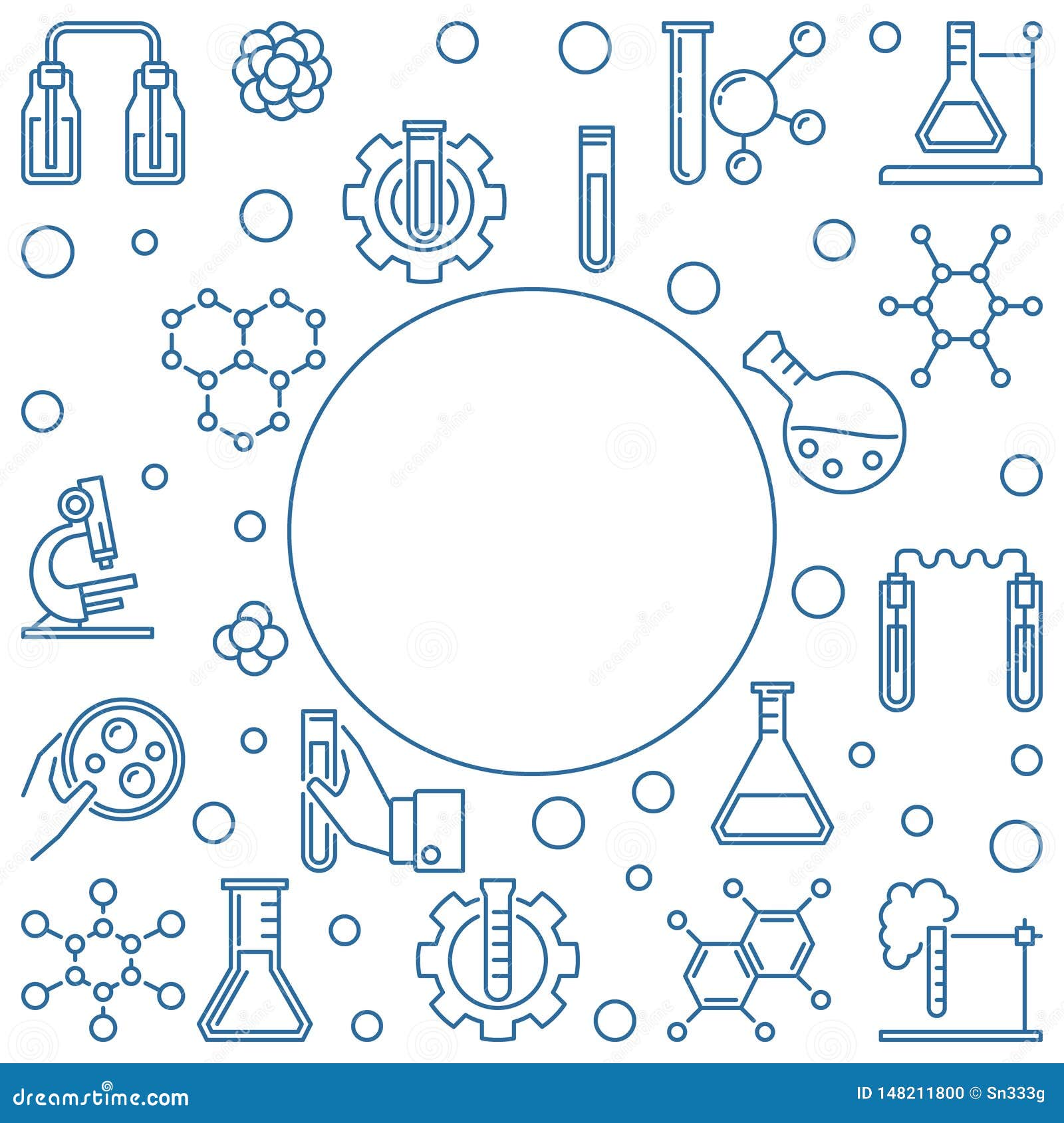 Chemistry Outline Blue Vector Frame on White Background Stock Vector ...