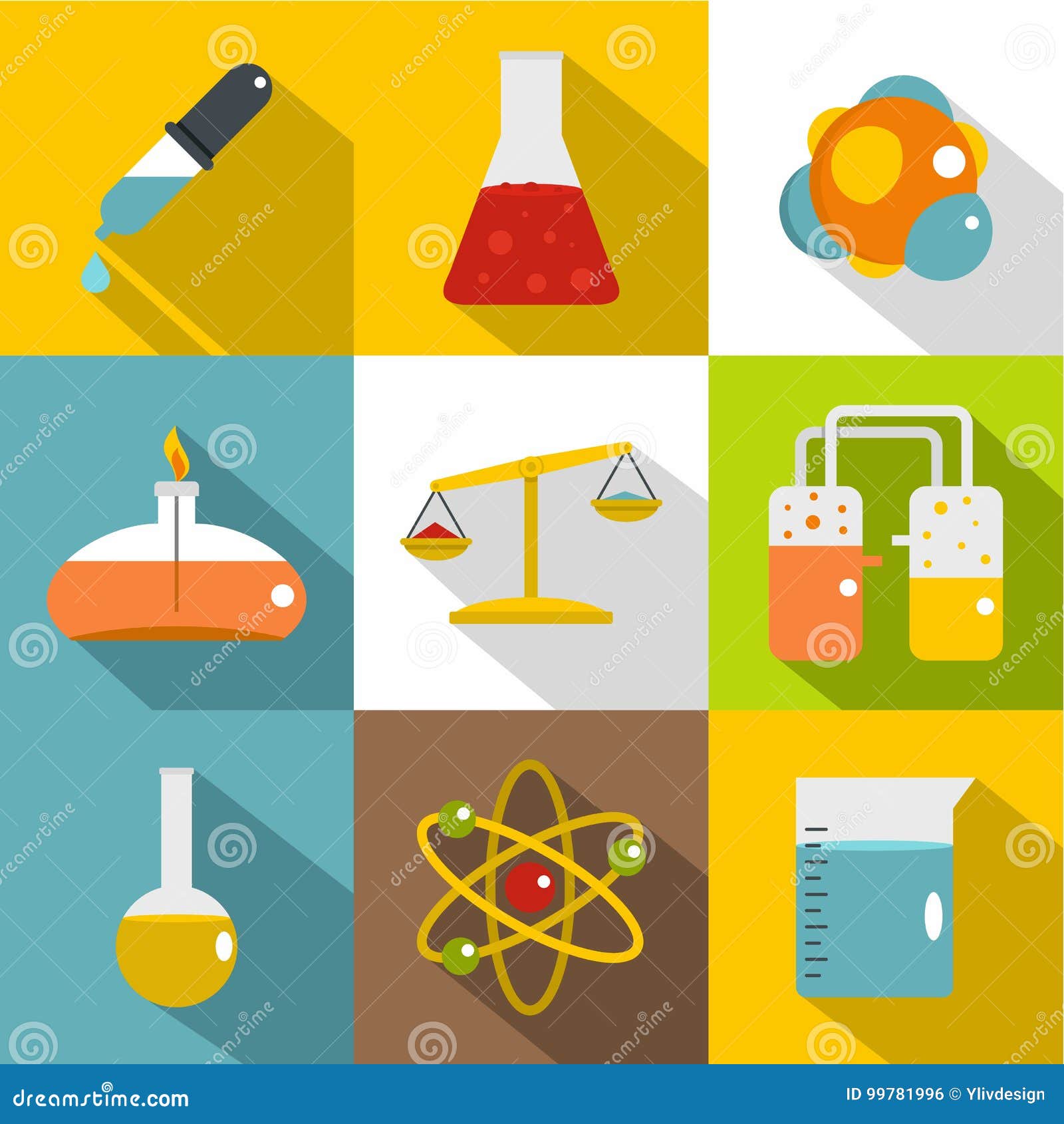 Chemistry Science Icon Set, Flat Style Stock Vector - Illustration of ...