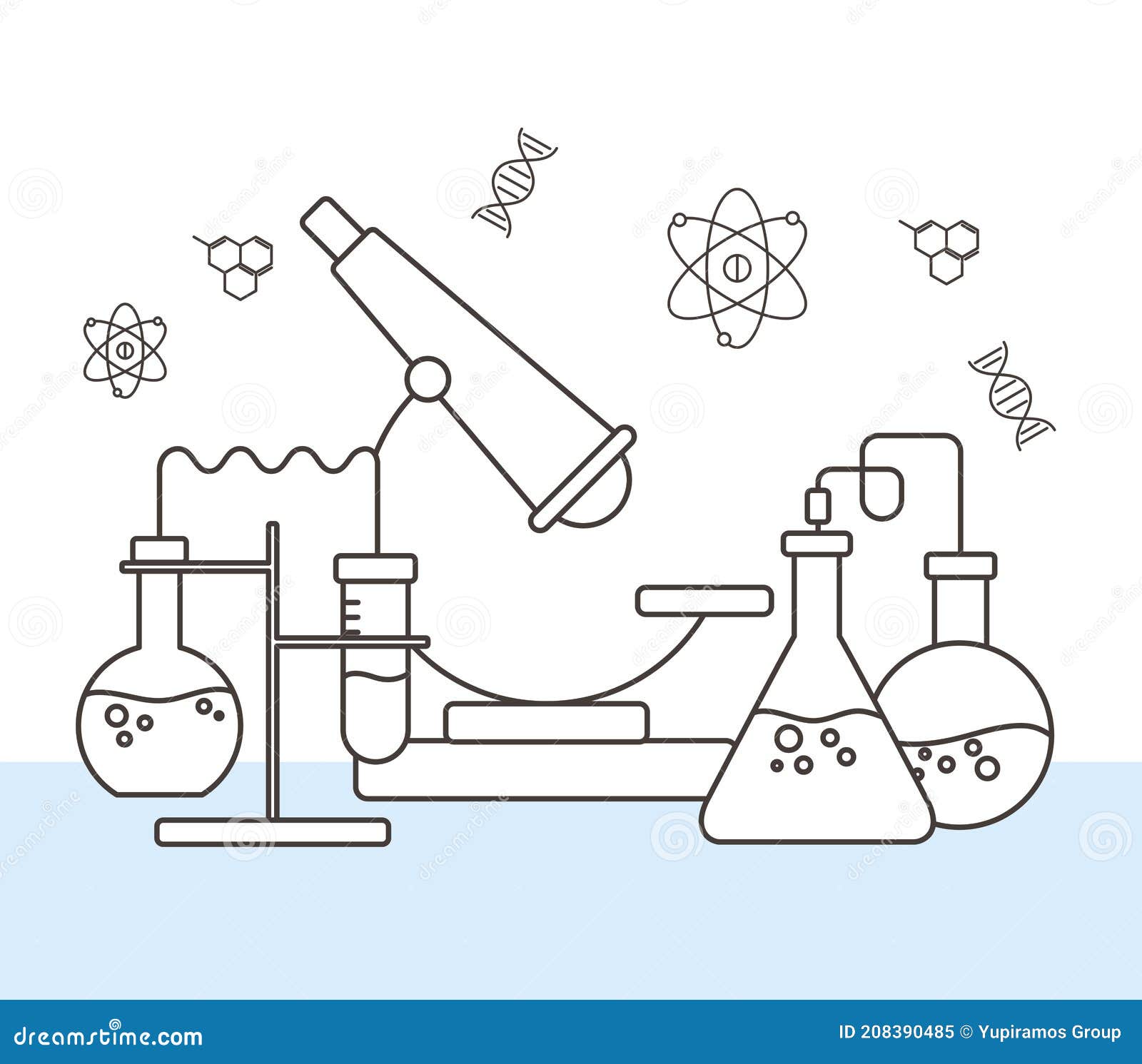 Chemistry Science Laboratory Experiment Flasks Microscope, Line Style ...